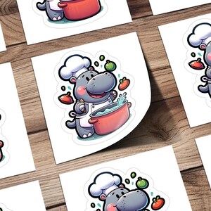 Cute Hippo Chef Cooking Sticker, Colorful Cartoon Hippo in Chef Hat ...