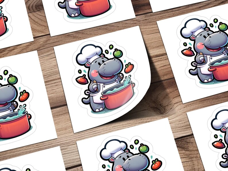 Cute Hippo Chef Cooking Sticker, Colorful Cartoon Hippo in Chef Hat ...