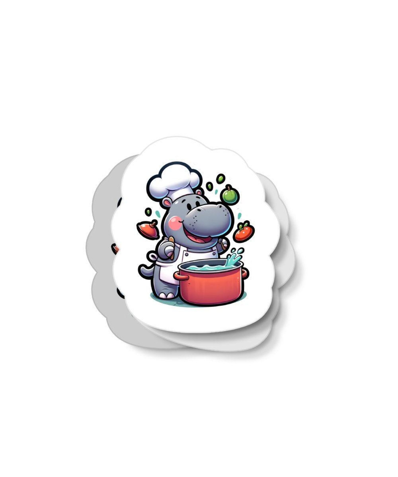 Cute Hippo Chef Cooking Sticker, Colorful Cartoon Hippo in Chef Hat ...