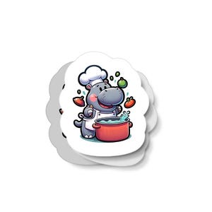 Cute Hippo Chef Cooking Sticker, Colorful Cartoon Hippo in Chef Hat ...