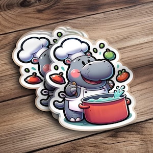 Cute Hippo Chef Cooking Sticker, Colorful Cartoon Hippo in Chef Hat ...
