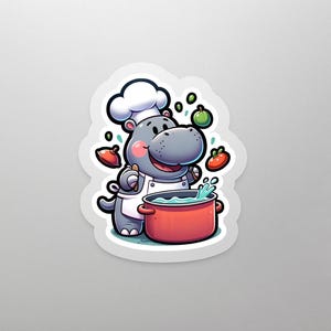Cute Hippo Chef Cooking Sticker, Colorful Cartoon Hippo in Chef Hat ...