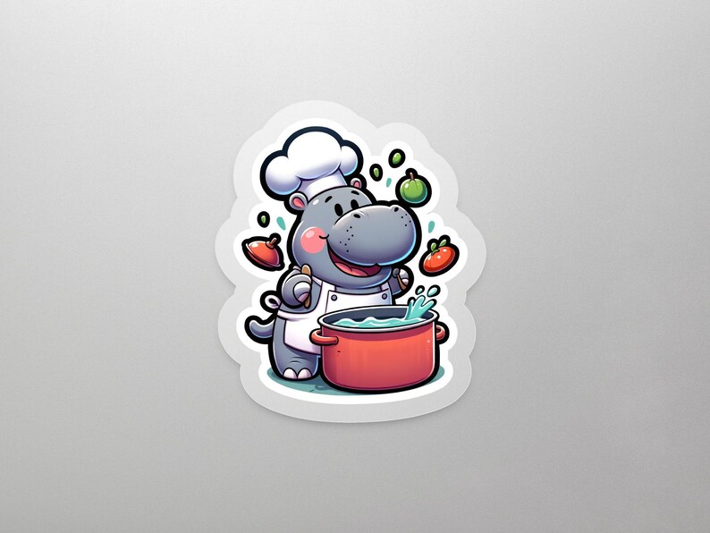 Cute Hippo Chef Cooking Sticker, Colorful Cartoon Hippo in Chef Hat ...
