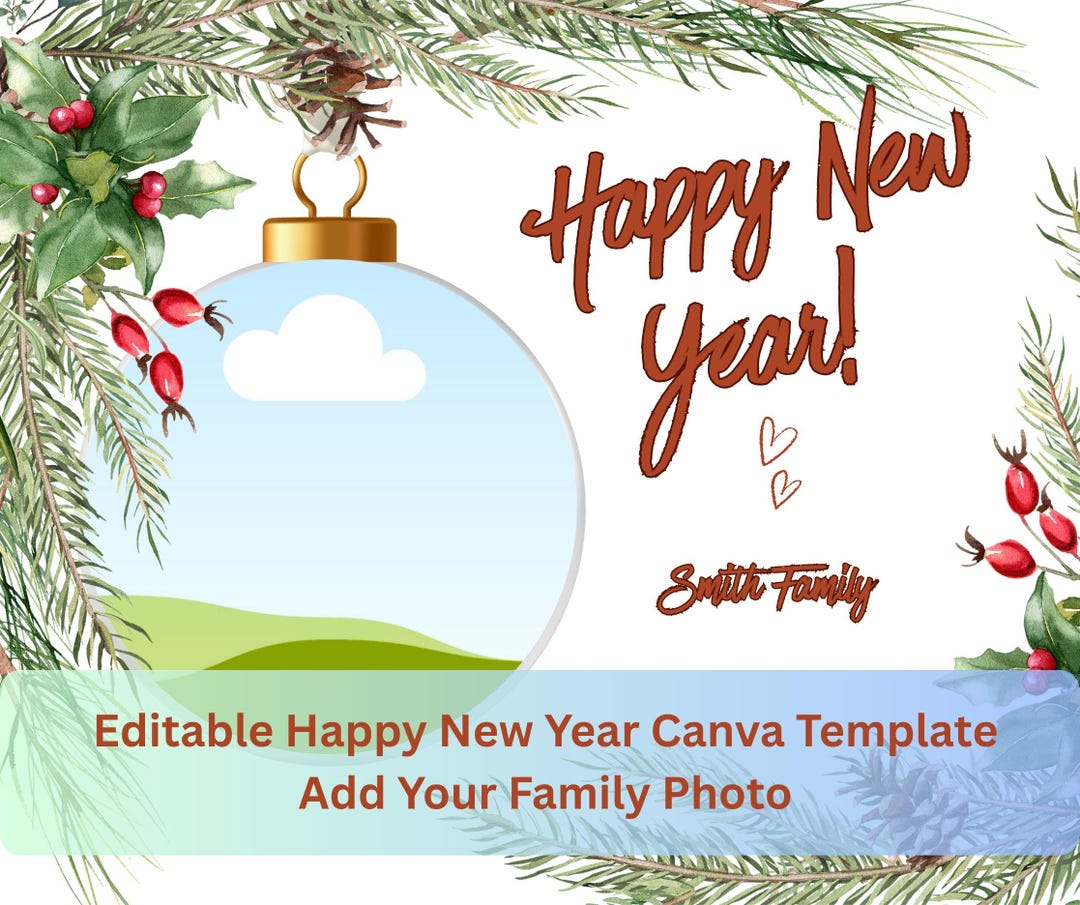 Editable Happy New Year Card Canva Template | New Year Greeting Card ...