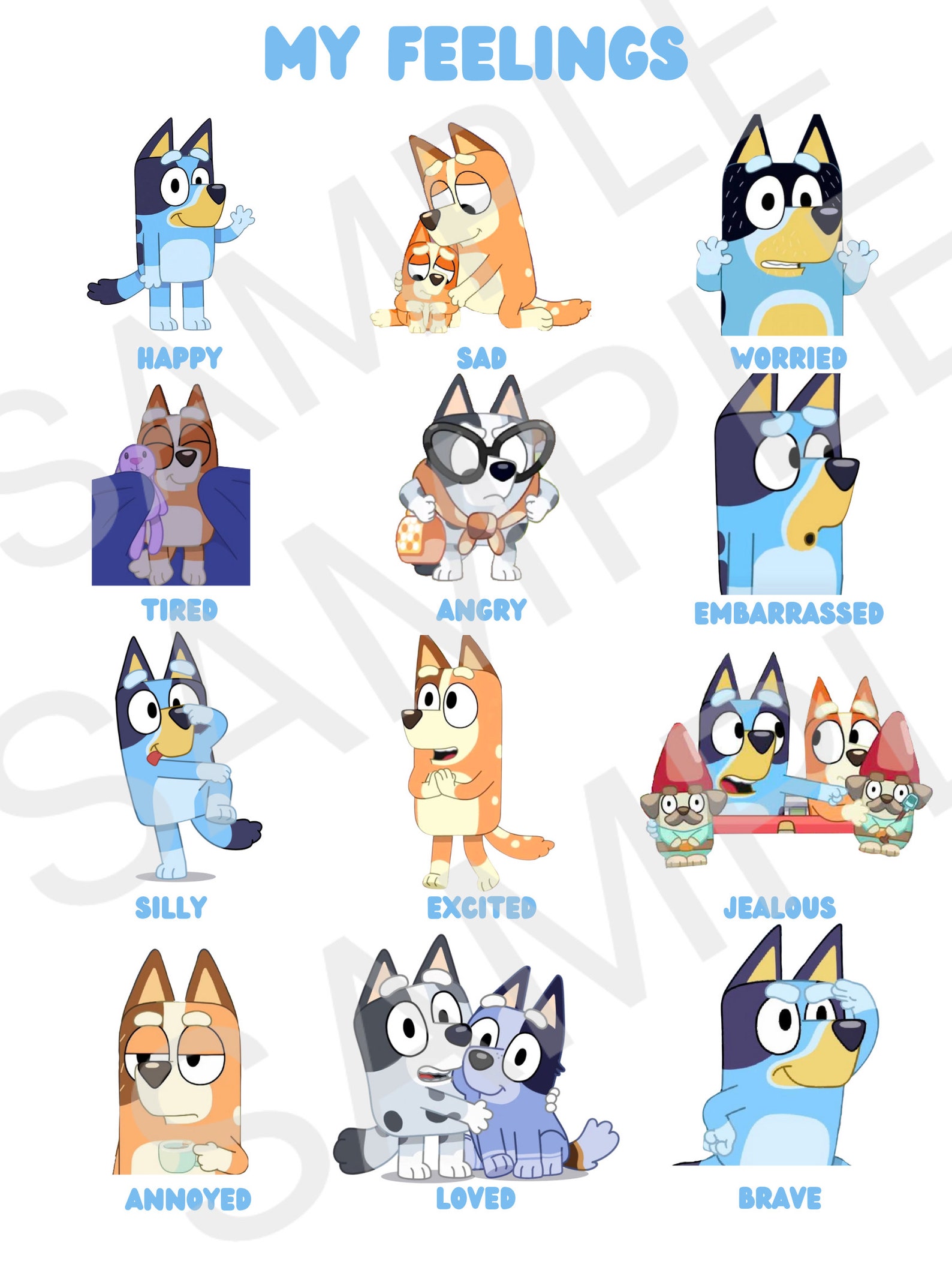 Bluey Feelings Chart Digital Download Bluey Emotions Poster - Etsy Canada