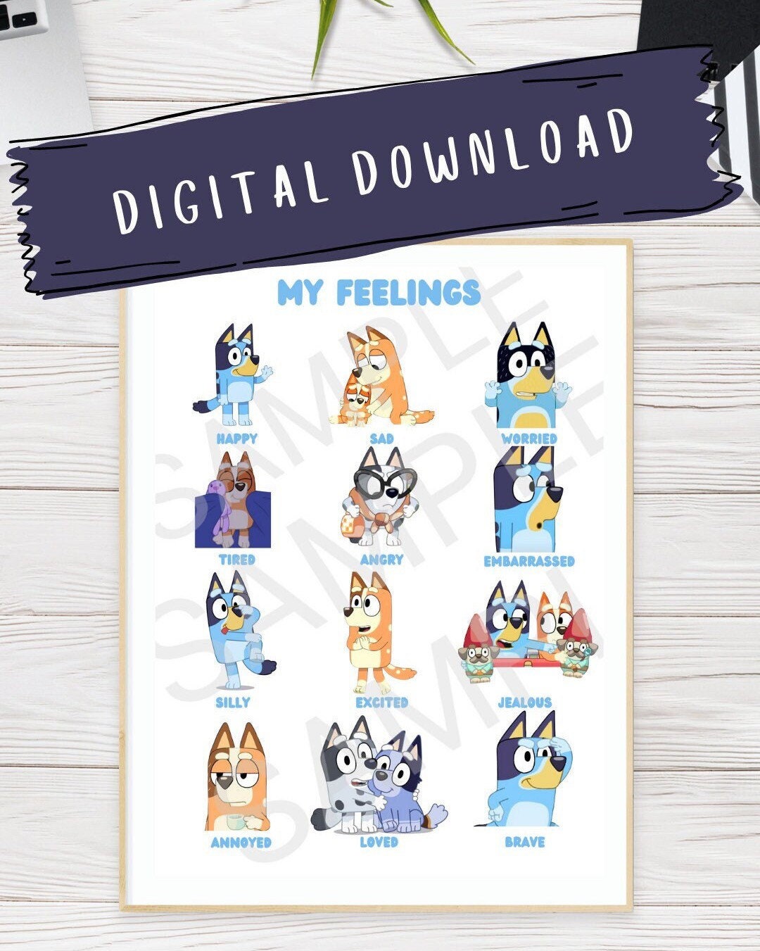 Bluey Feelings Chart Digital Download Bluey Emotions Poster - Etsy UK