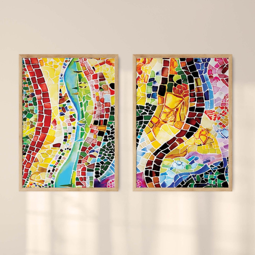 Set of 2 Antoni Gaudi Mosaic Posters, Abstract Print, Abstract Art ...