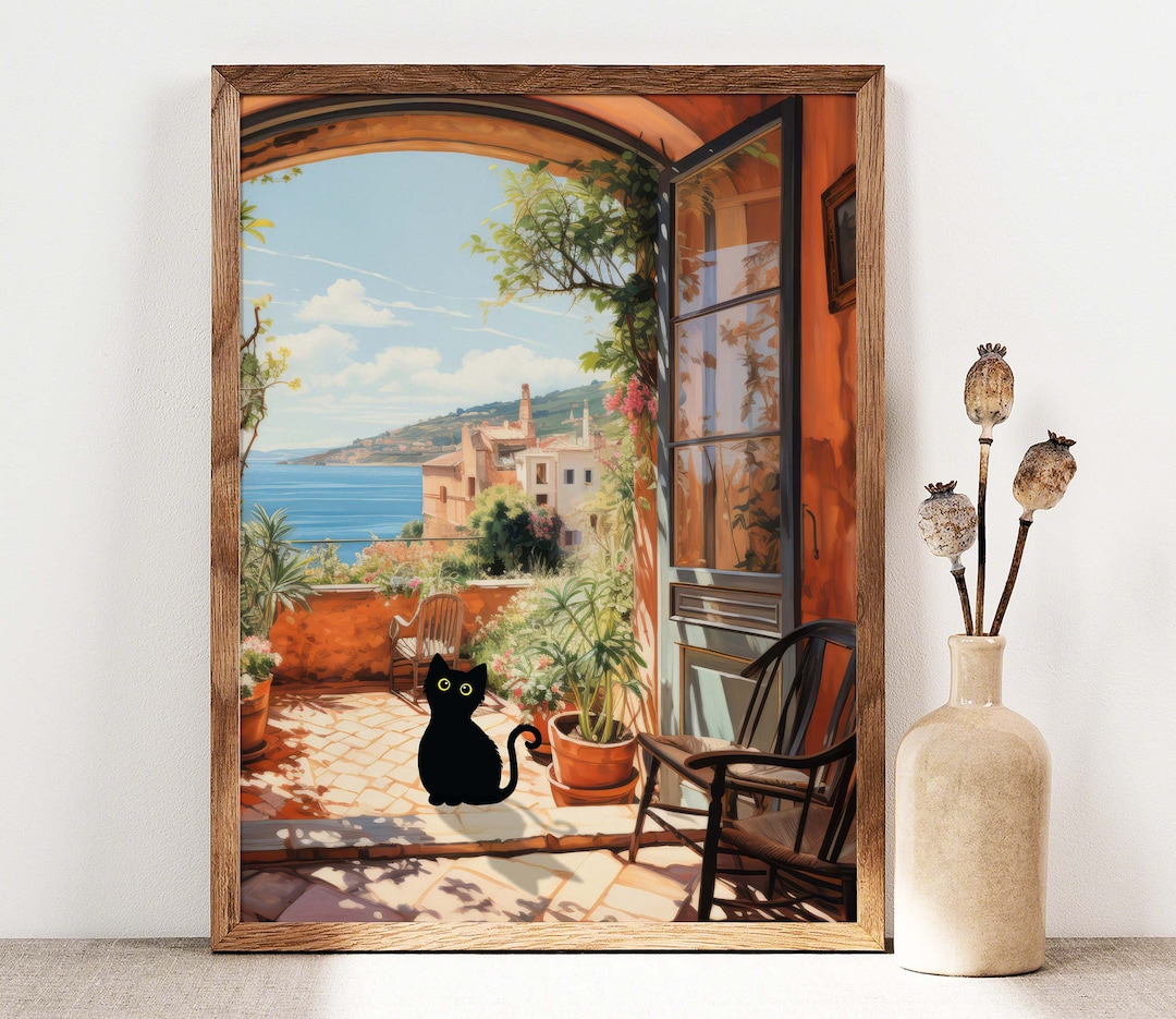 Black Cat Print, Matisse Open Window Cat Poster, Black Cat Art Print ...