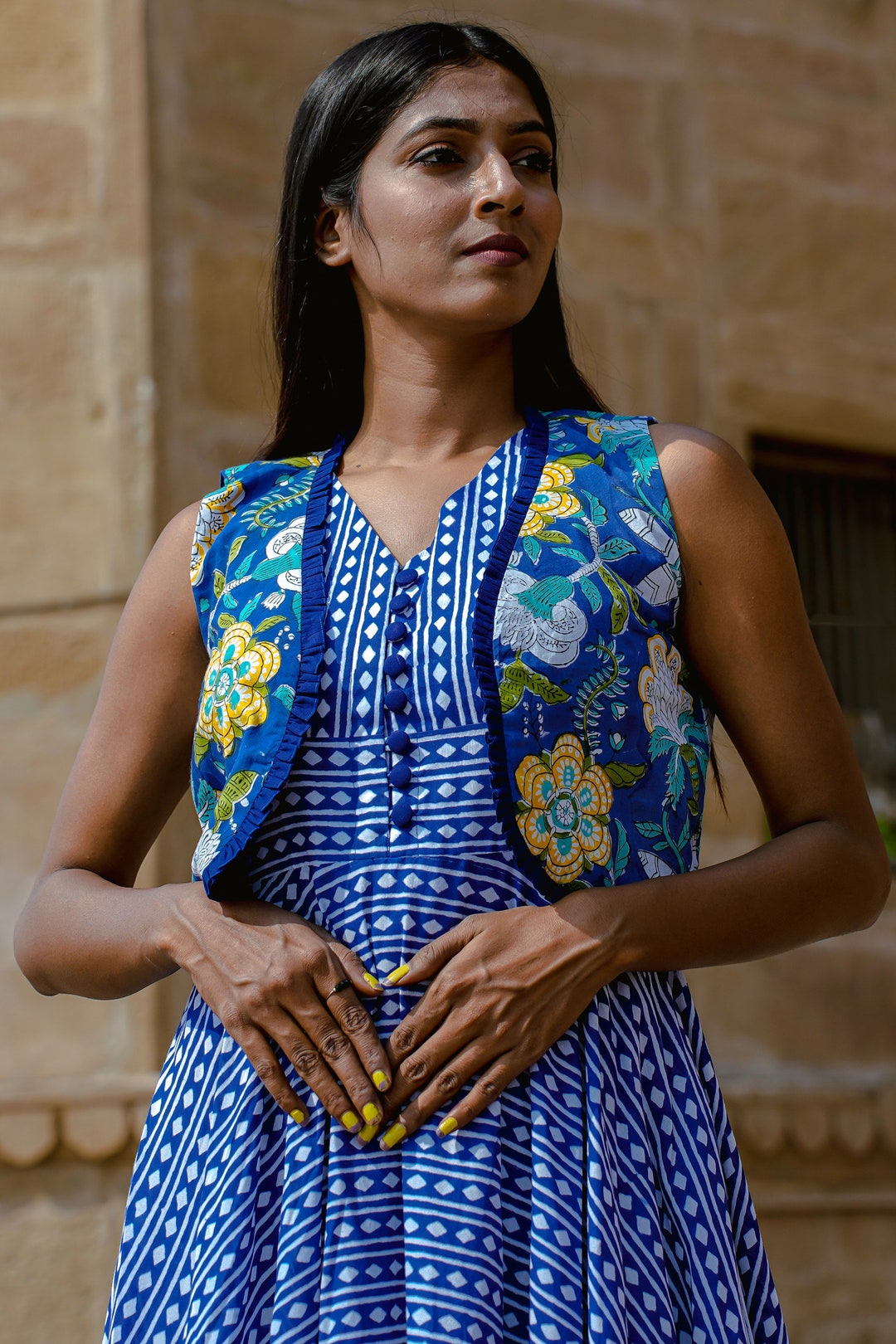 Women's Blue Flared Dress With Bolero Jacket, Linen Slip Dress, Linen ...
