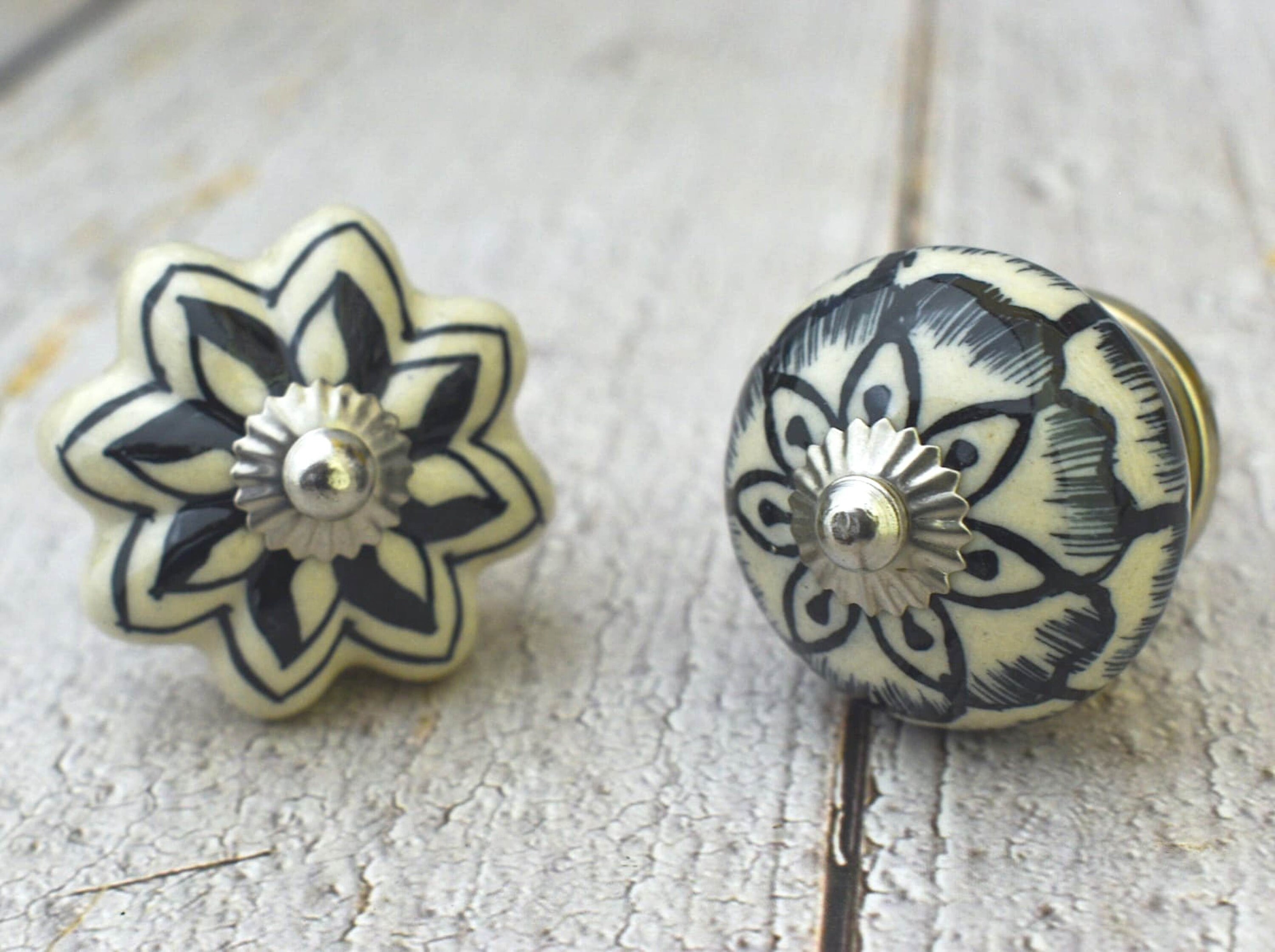 ARTISNO Black and White Ceramic Knobs Kitchen Cabinet Drawer Knobs Hardware Knobs Handmade Knobs ...