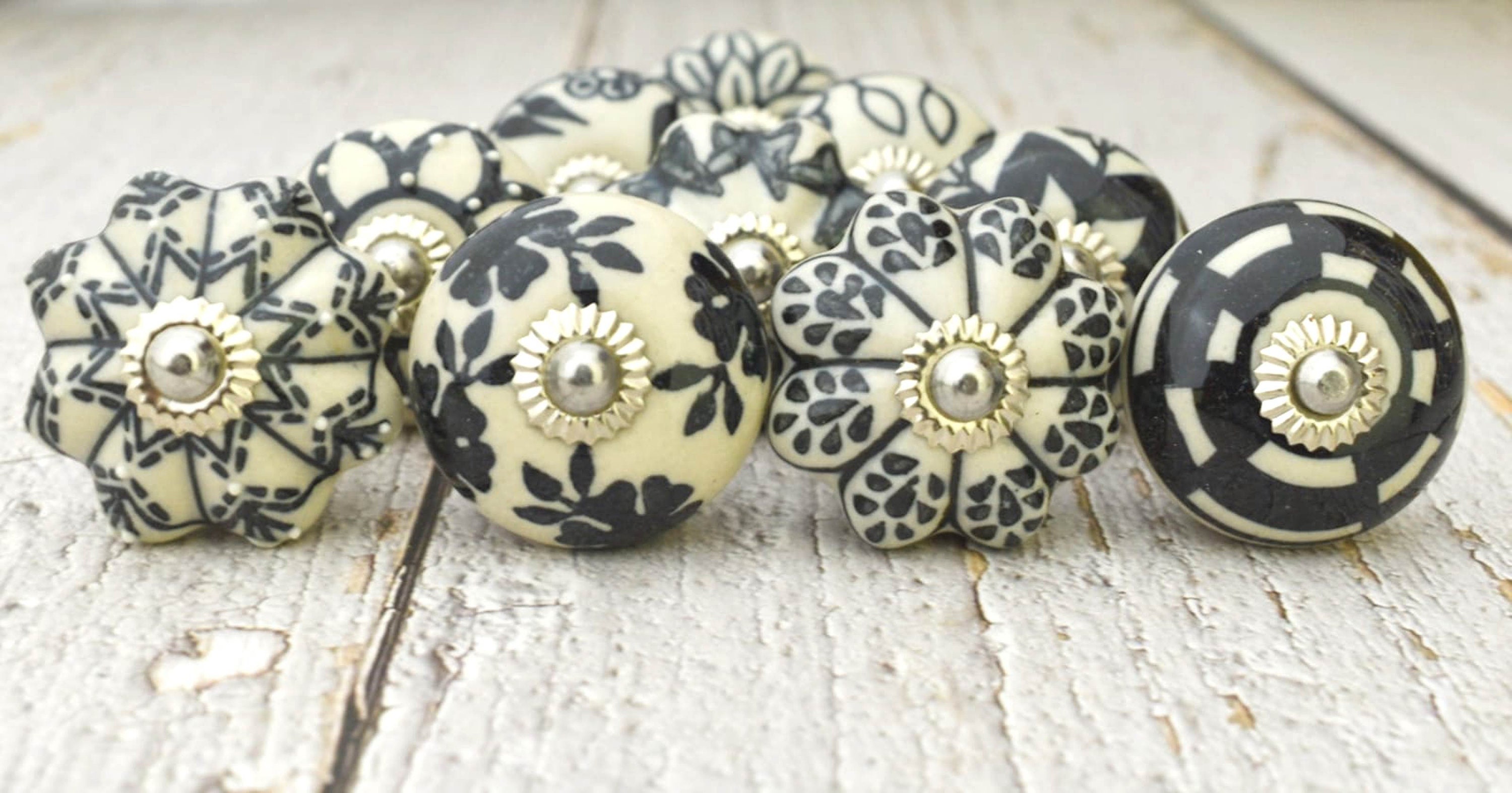 ARTISNO Black and White Ceramic Knobs Kitchen Cabinet Drawer Knobs Hardware Knobs Handmade Knobs ...