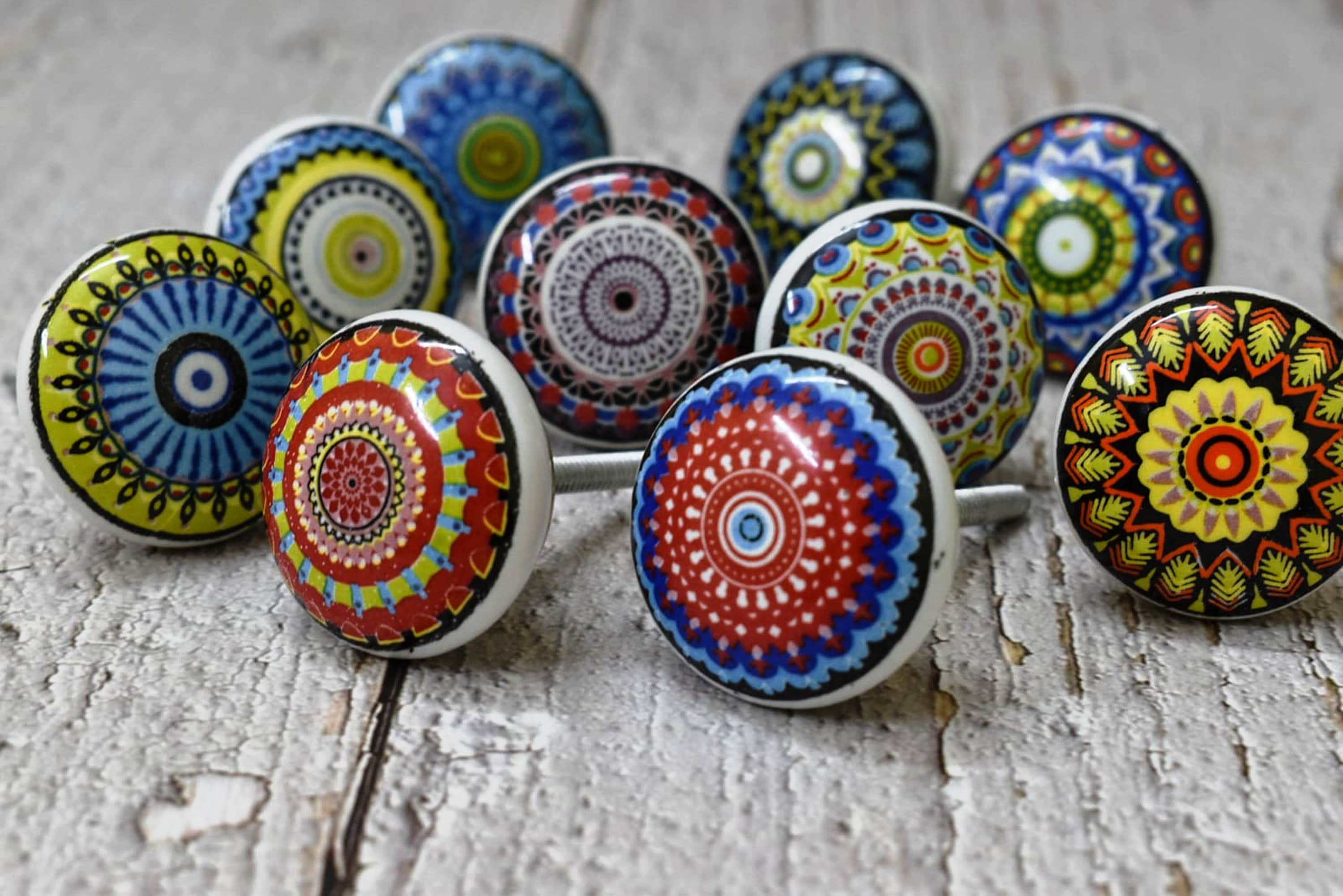 ARTISNO Multicolor Ceramic Mandala Knobs Kitchen Cabinet Drawer Knobs Hardware Knobs Cabinet ...
