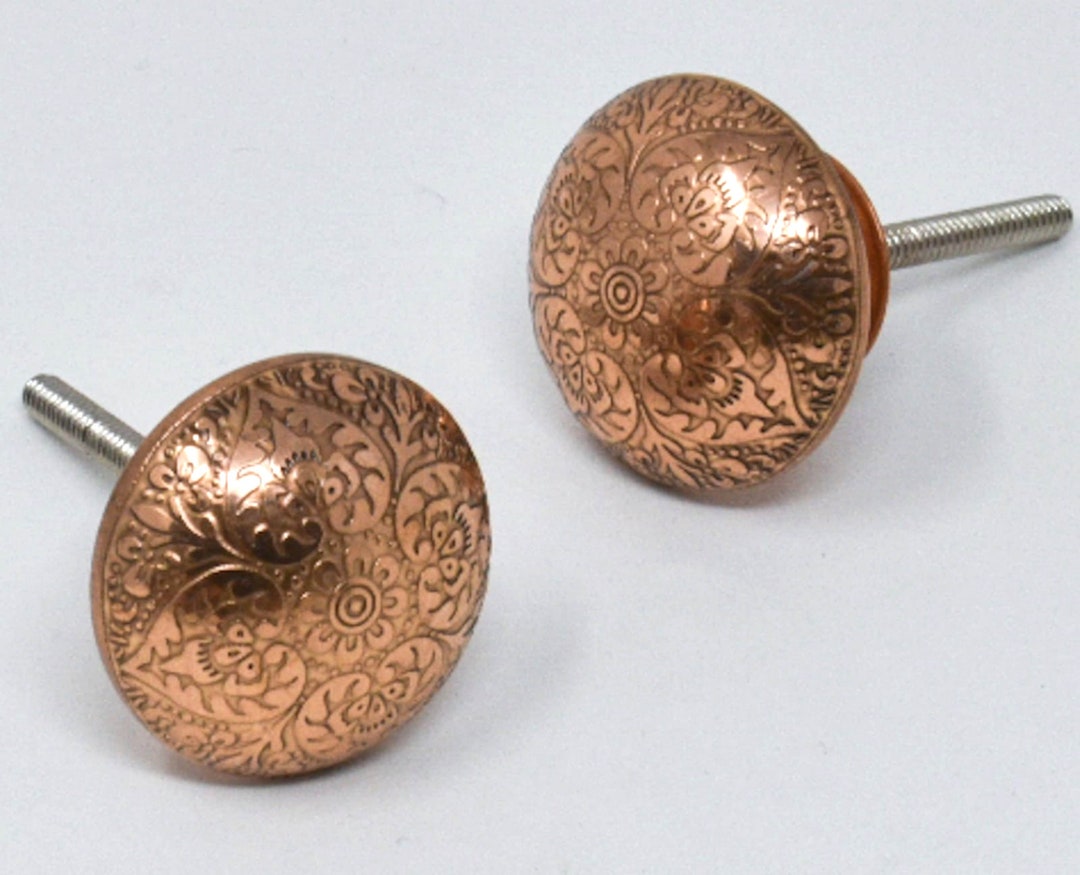 Copper Knobs Moroccan Copper Drawer Knob, Floral Etched Copper Cupboard Pull,round Kitchen ...