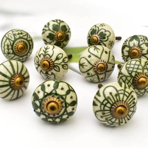 ARTISNO Green Floral Ceramic Cabinet Drawer Pull /knobs Hand Painted /use for Cupboard and ...