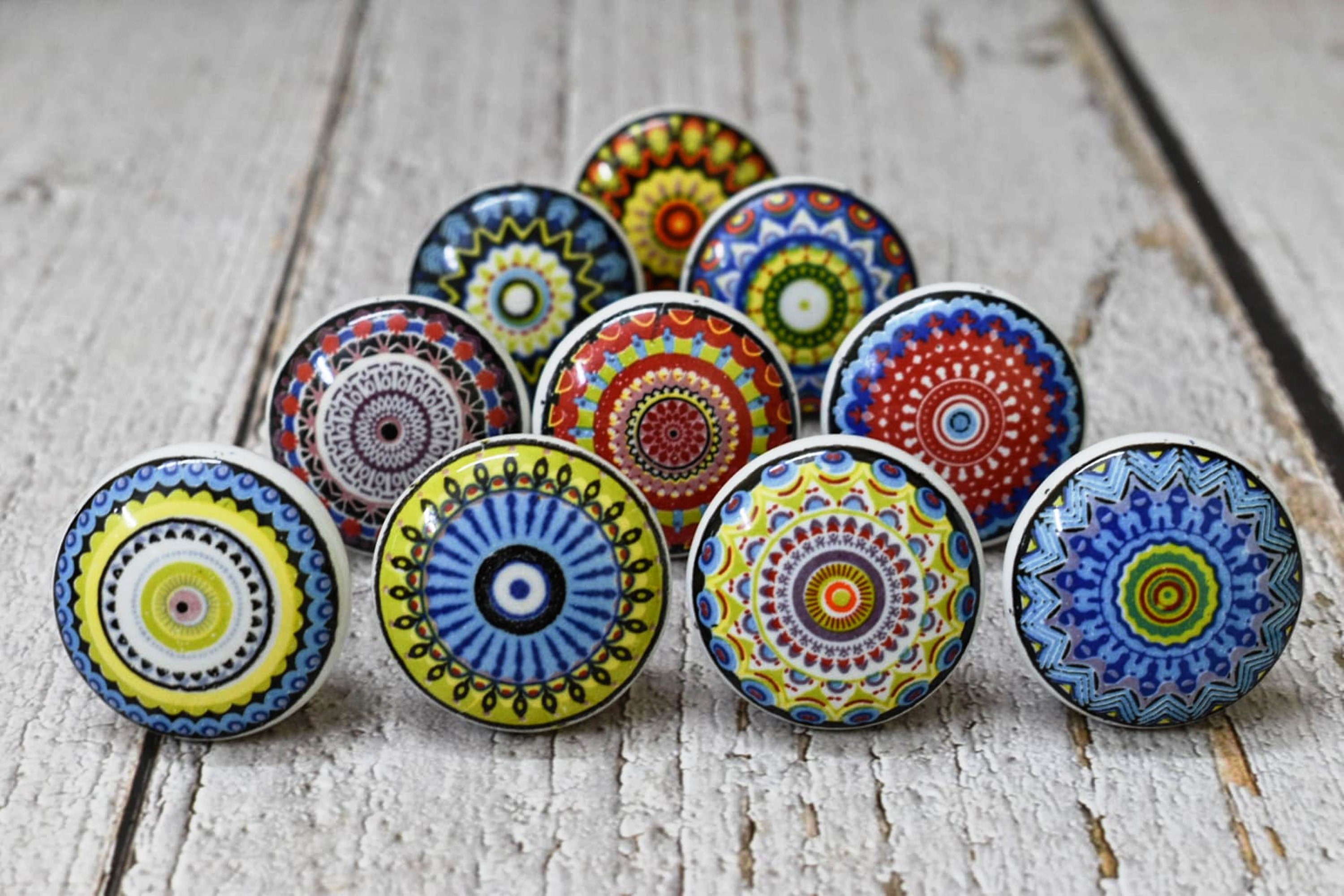 ARTISNO Multicolor Ceramic Mandala Knobs Kitchen Cabinet Drawer Knobs Hardware Knobs Cabinet ...