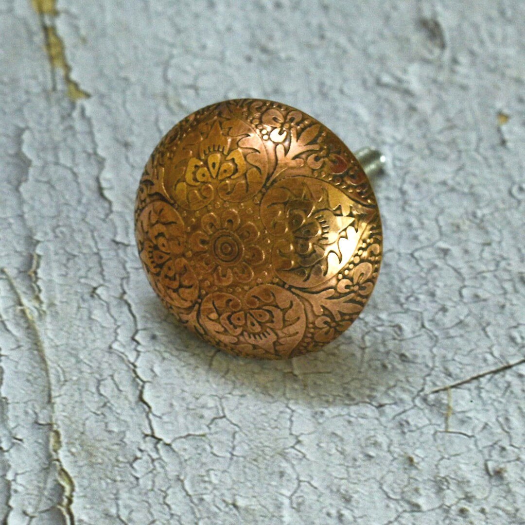Copper Knobs - Moroccan Copper Drawer Knob, Floral Etched Copper Cupboard Pull,round Kitchen ...