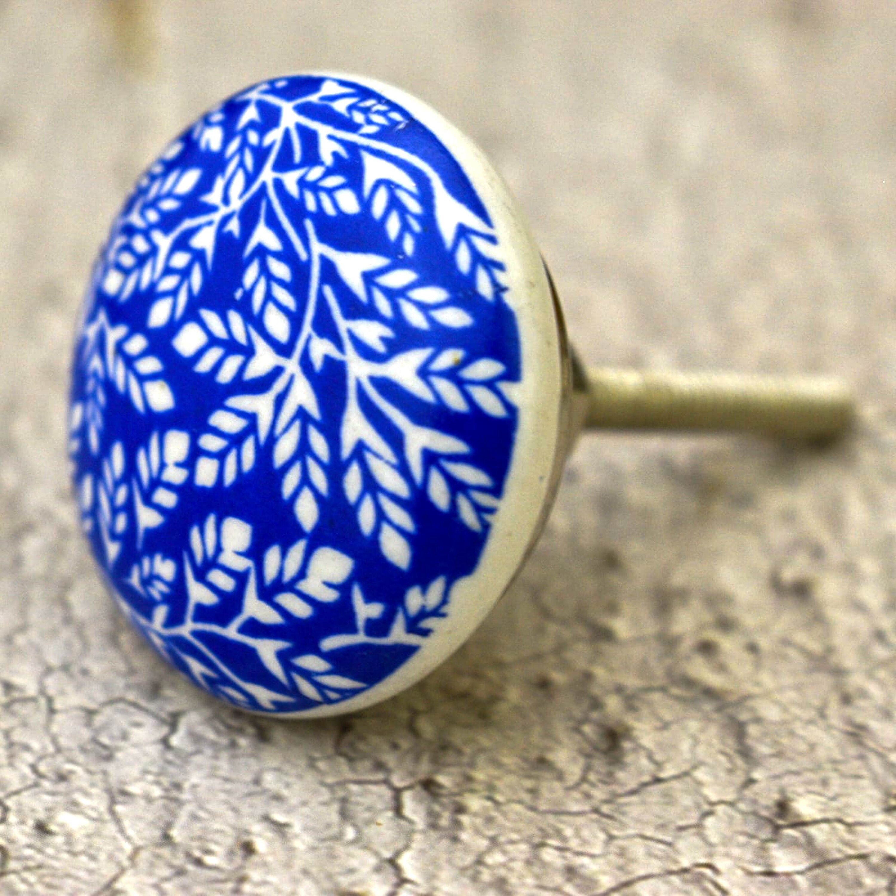 ARTISNO Blue Floral Ceramic Cabinet Drawer Pull /knobs Hand Painted /use for Cupboard and ...