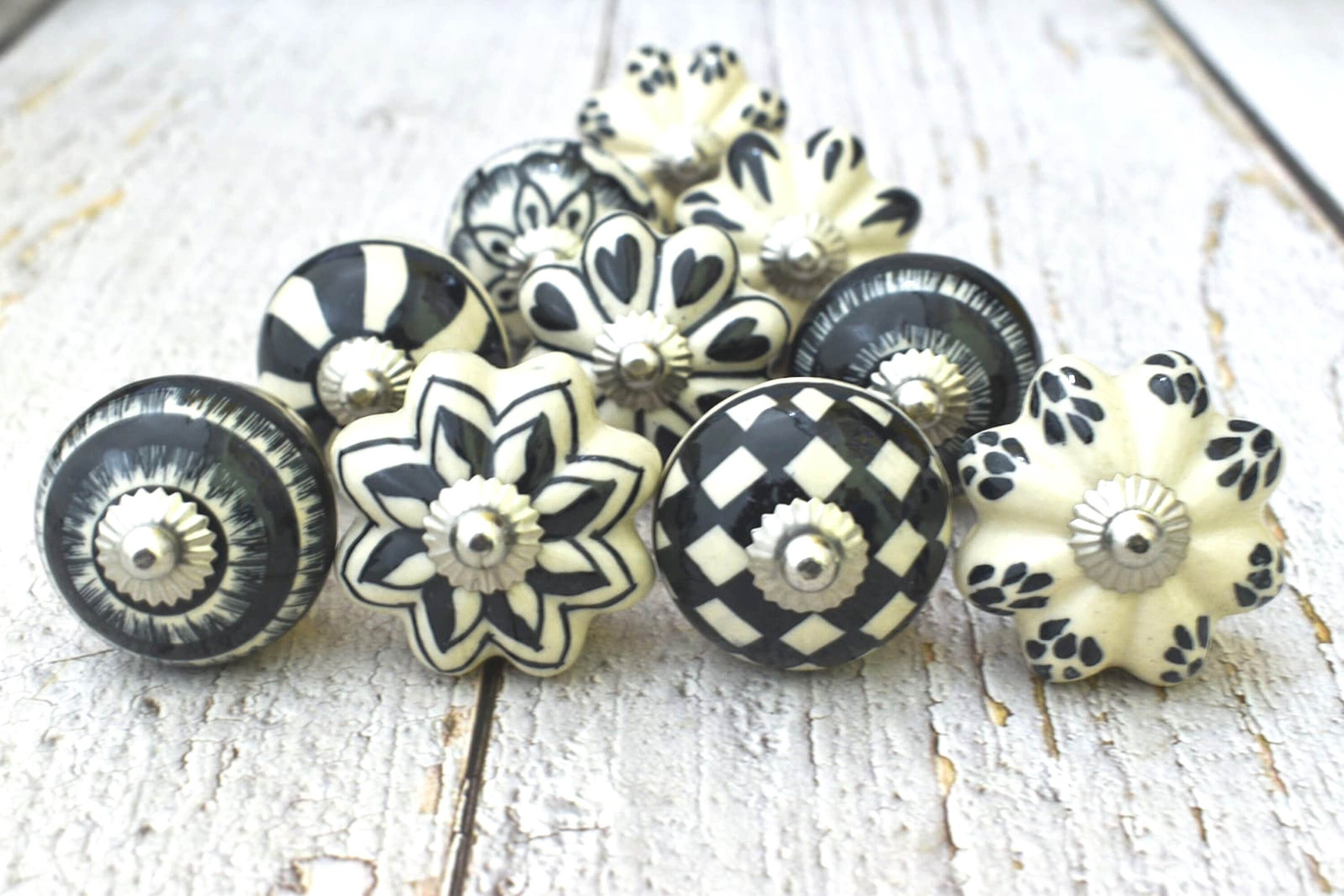 ARTISNO Black and White Ceramic Knobs Kitchen Cabinet Drawer Knobs Hardware Knobs Handmade Knobs ...