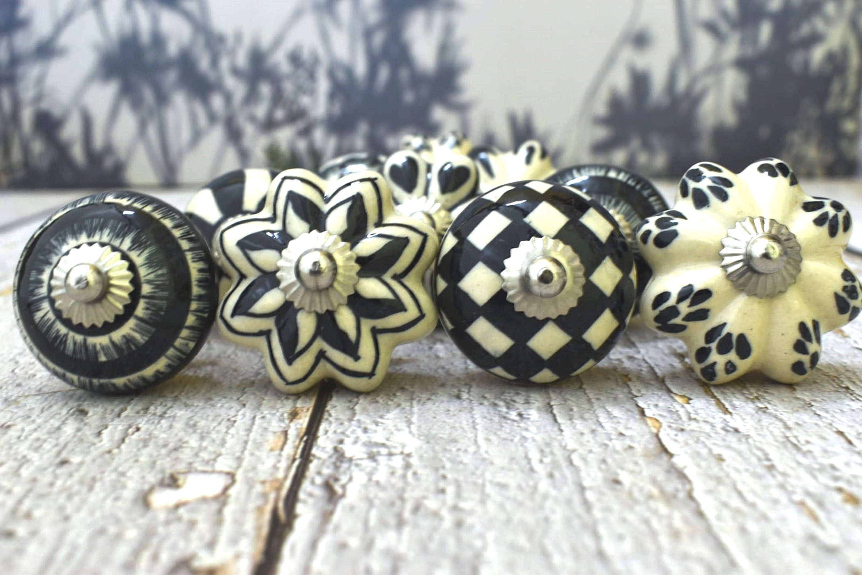 ARTISNO Black and White Ceramic Knobs Kitchen Cabinet Drawer Knobs Hardware Knobs Handmade Knobs ...