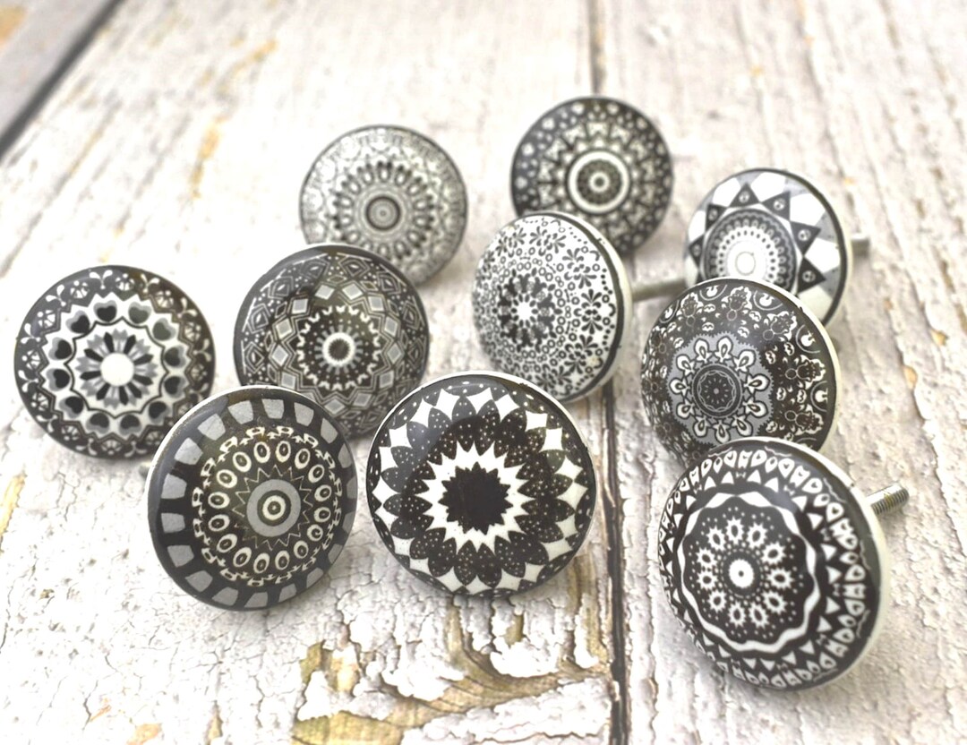 ARTISNO Black and White Ceramic Knobs Kitchen Cabinet Drawer Knobs Hardware Knobs Handmade Knobs ...