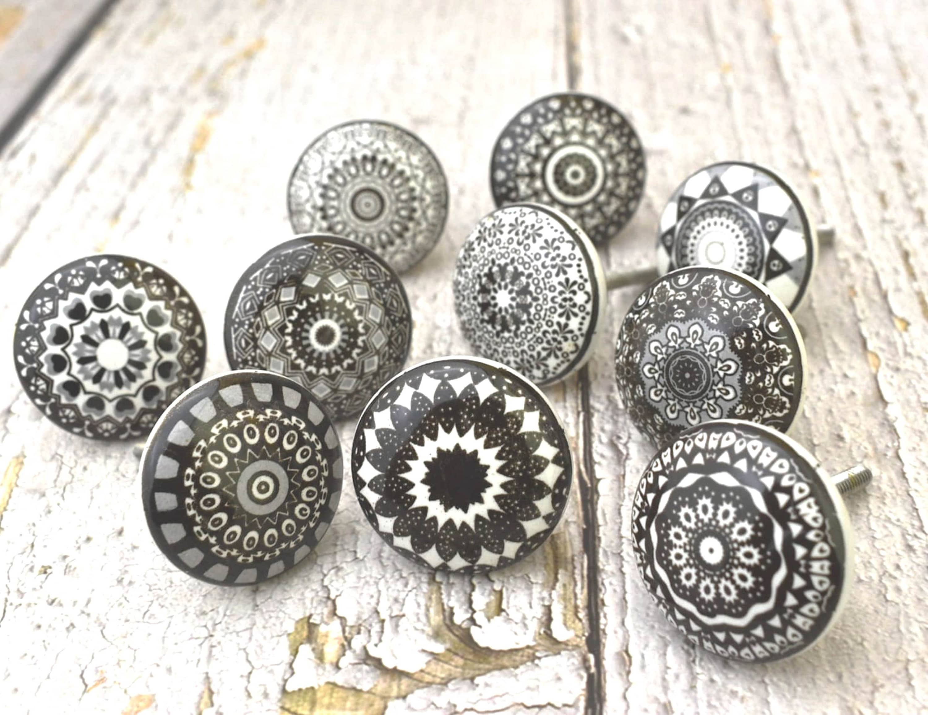 ARTISNO Black and White Ceramic Knobs Kitchen Cabinet Drawer Knobs Hardware Knobs Handmade Knobs ...