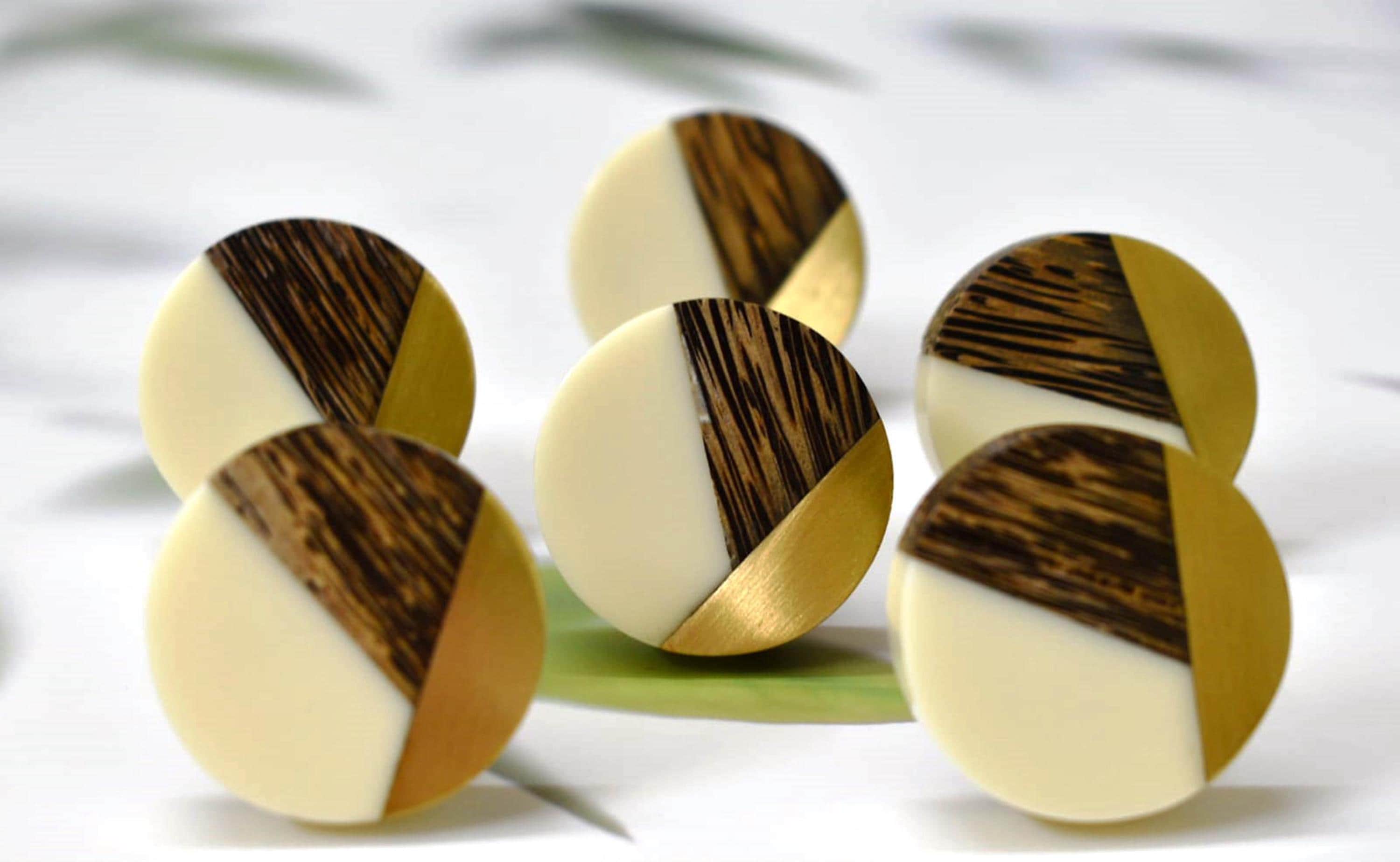Resin Wood Brass Drawer Knobs: Unique Cabinet Pulls, Round Resin Knobs, Cabinet Drawer Pulls ...