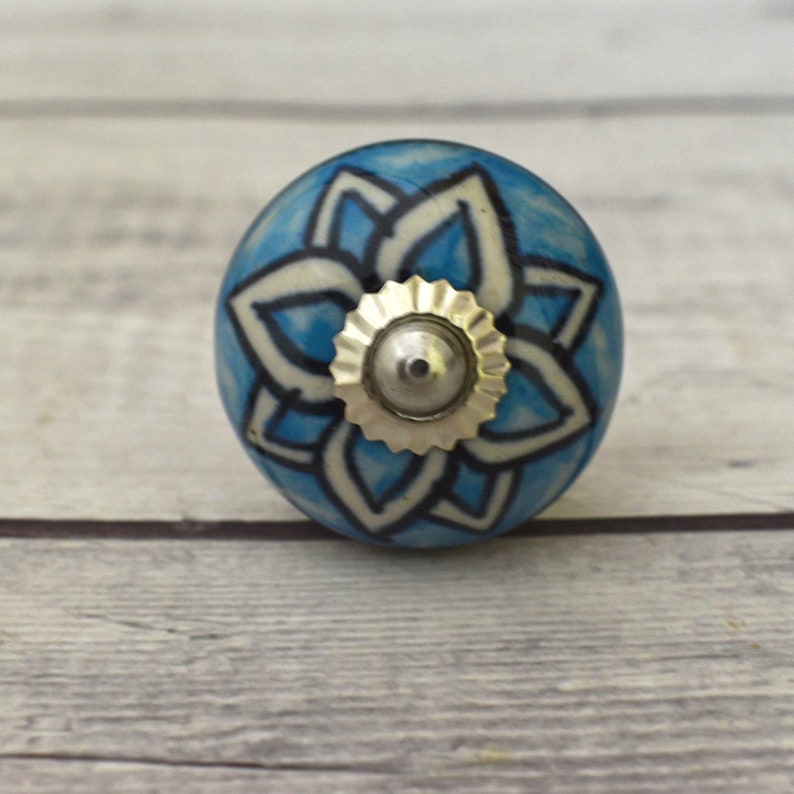 ARTISNO Blue Floral Ceramic Cabinet Drawer Pull /knobs Hand Painted /use for Cupboard and ...