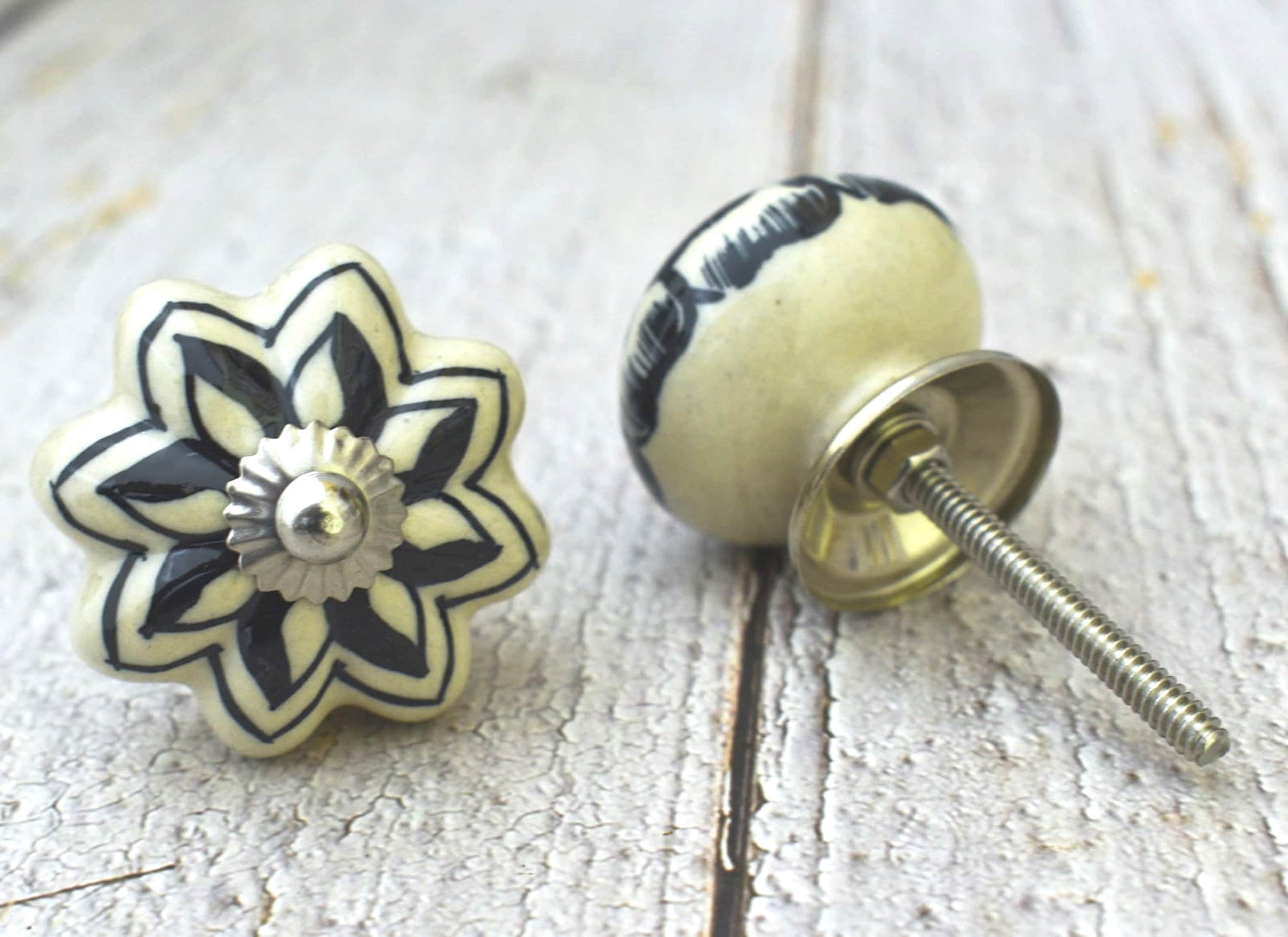 ARTISNO Black and White Ceramic Knobs Kitchen Cabinet Drawer Knobs Hardware Knobs Handmade Knobs ...