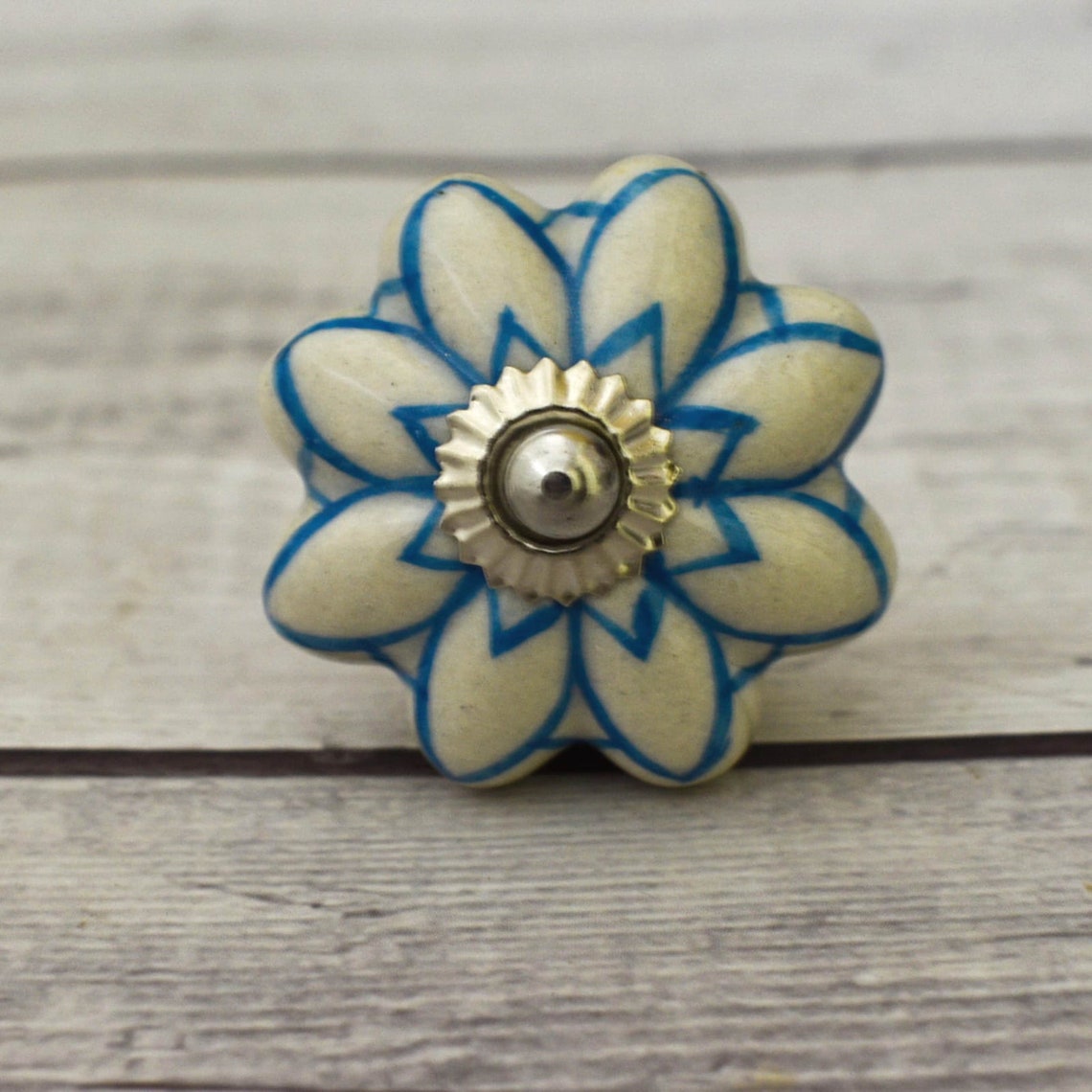 ARTISNO Blue Floral Ceramic Cabinet Drawer Pull /knobs Hand Painted /use for Cupboard and ...