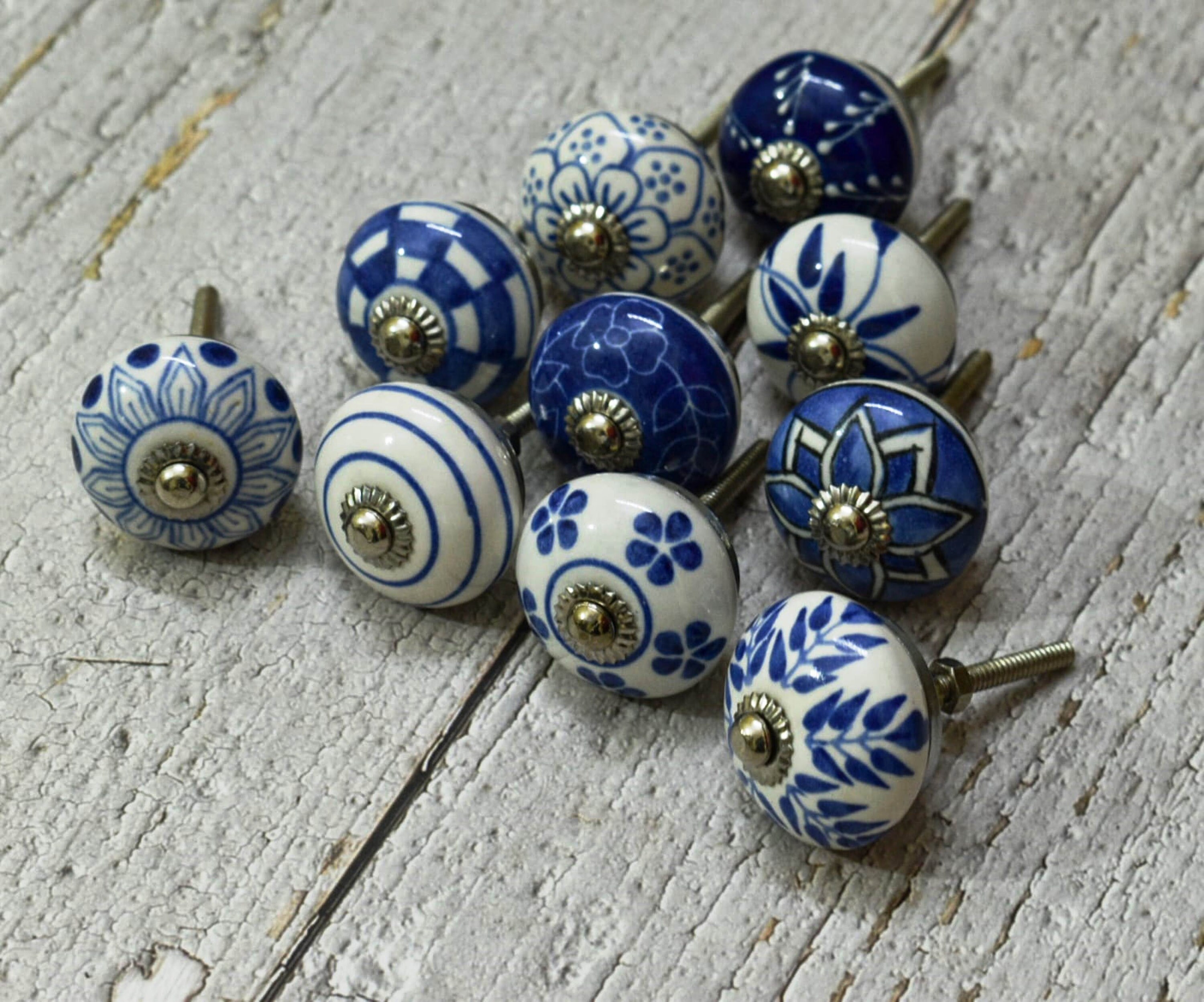 ARTISNO Blue Floral Ceramic Cabinet Drawer Pull /knobs Hand - Etsy