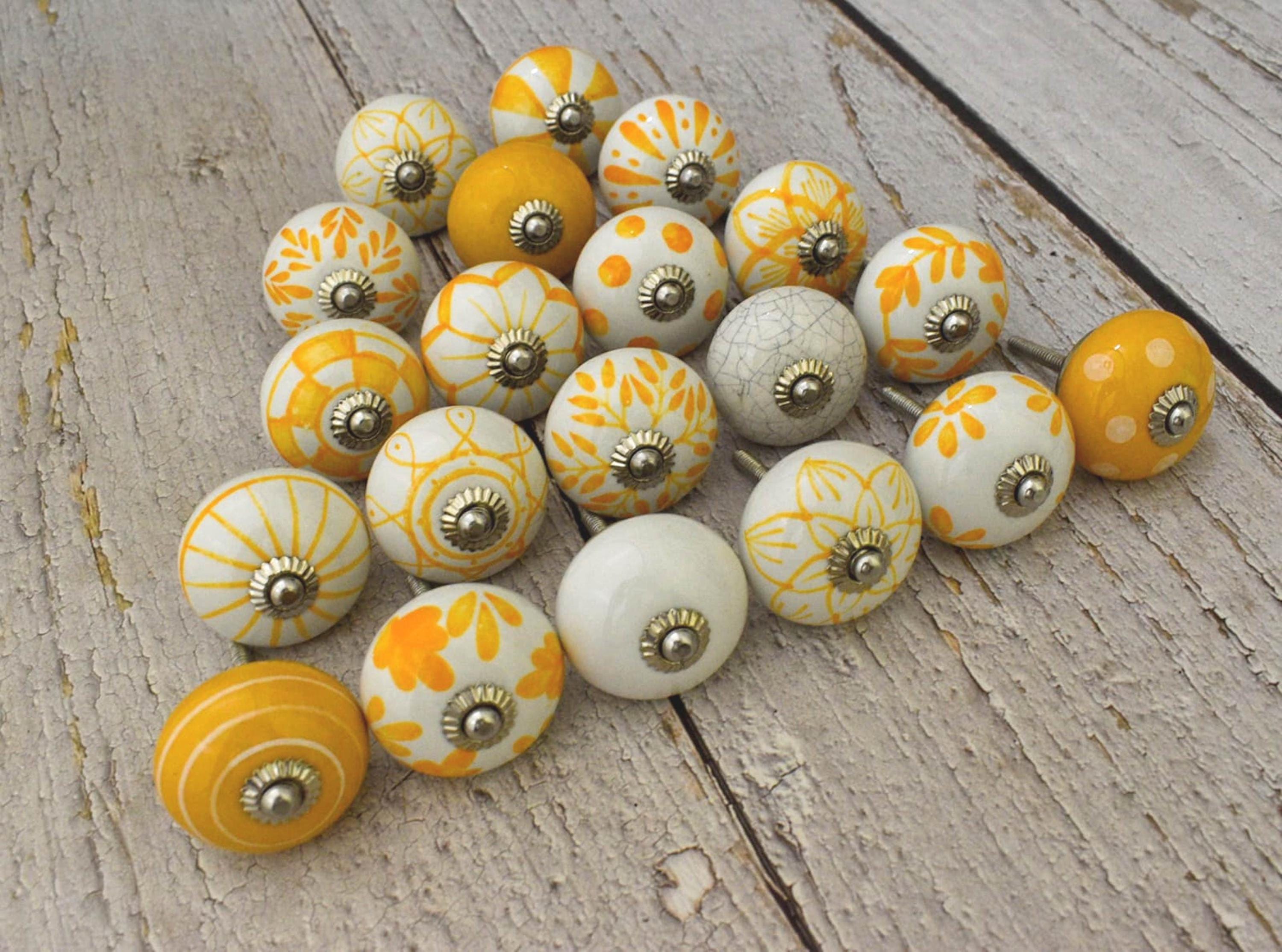 ARTISNO Yellow Ceramic Floral Knobs Kitchen Cabinet Drawer Knobs ...