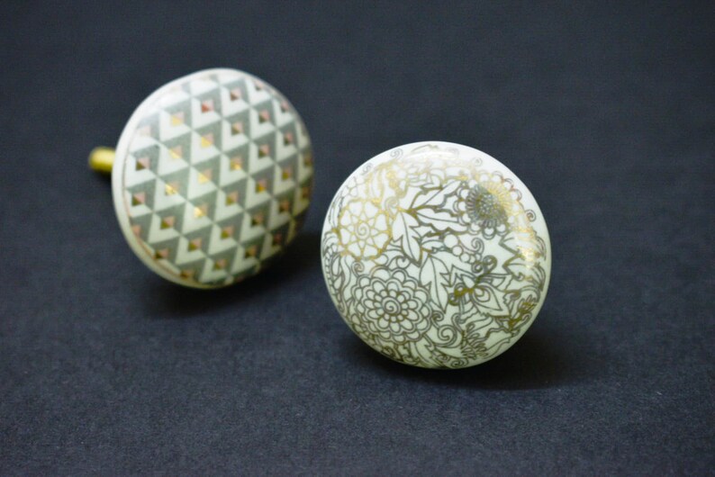 ARTISNO White and Gold Ceramic Cabinet Drawer Pull /knobs Hand - Etsy