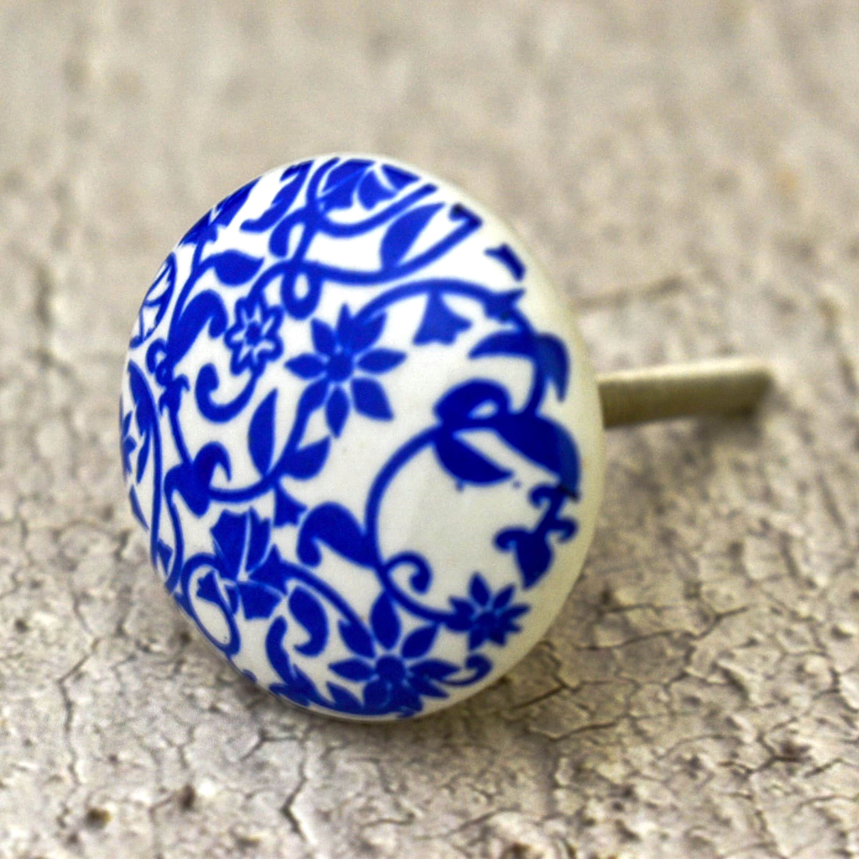 ARTISNO Blue Floral Ceramic Cabinet Drawer Pull /knobs Hand Painted /use for Cupboard and ...