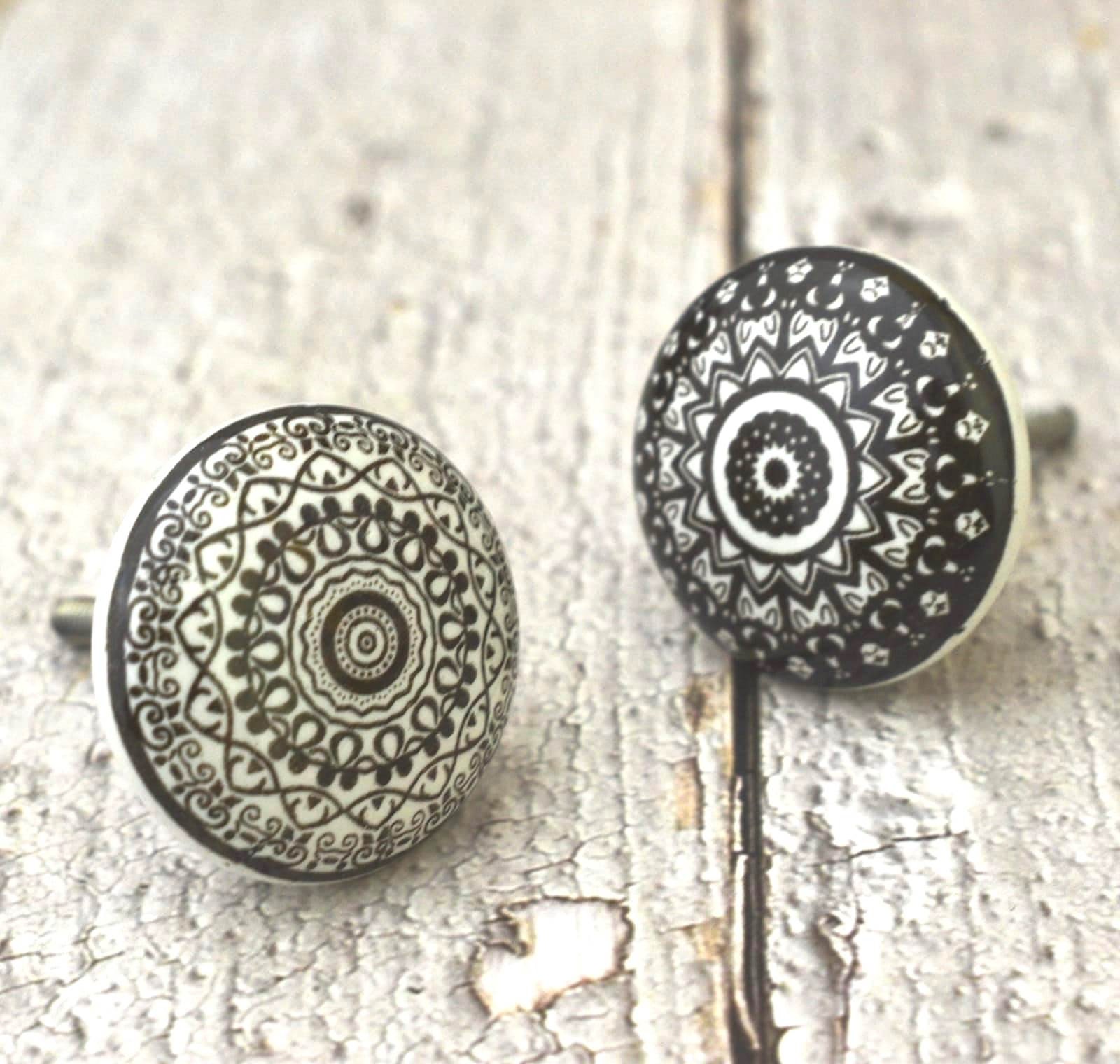 ARTISNO Black and White Ceramic Knobs Kitchen Cabinet Drawer Knobs Hardware Knobs Handmade Knobs ...