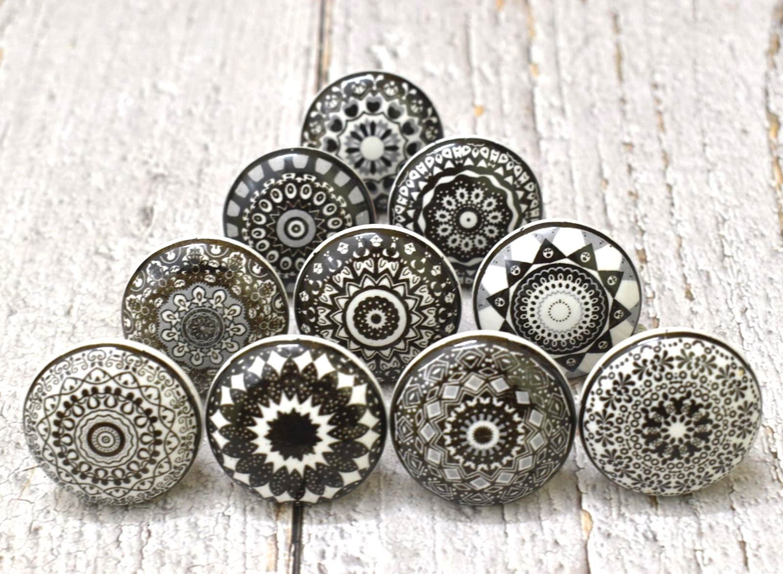 ARTISNO Black and White Ceramic Knobs Kitchen Cabinet Drawer Knobs Hardware Knobs Handmade Knobs ...