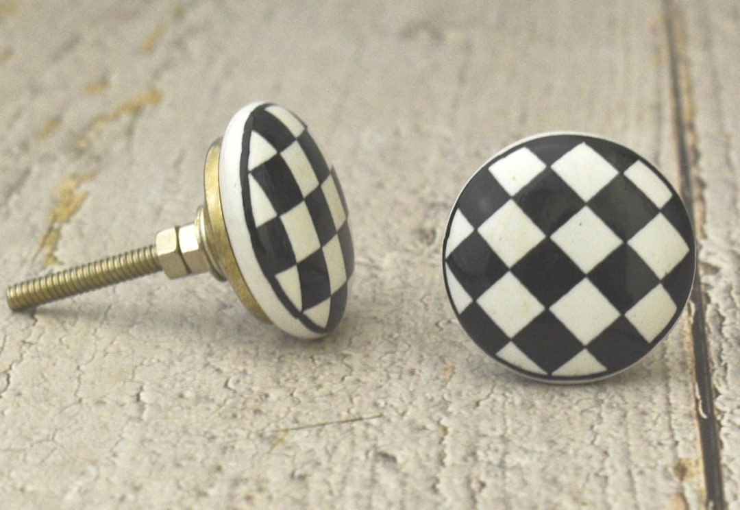 ARTISNO Black & White Ceramic Knobs Kitchen Cabinet Drawer Knobs Hardware Knobs Handmade Knobs ...
