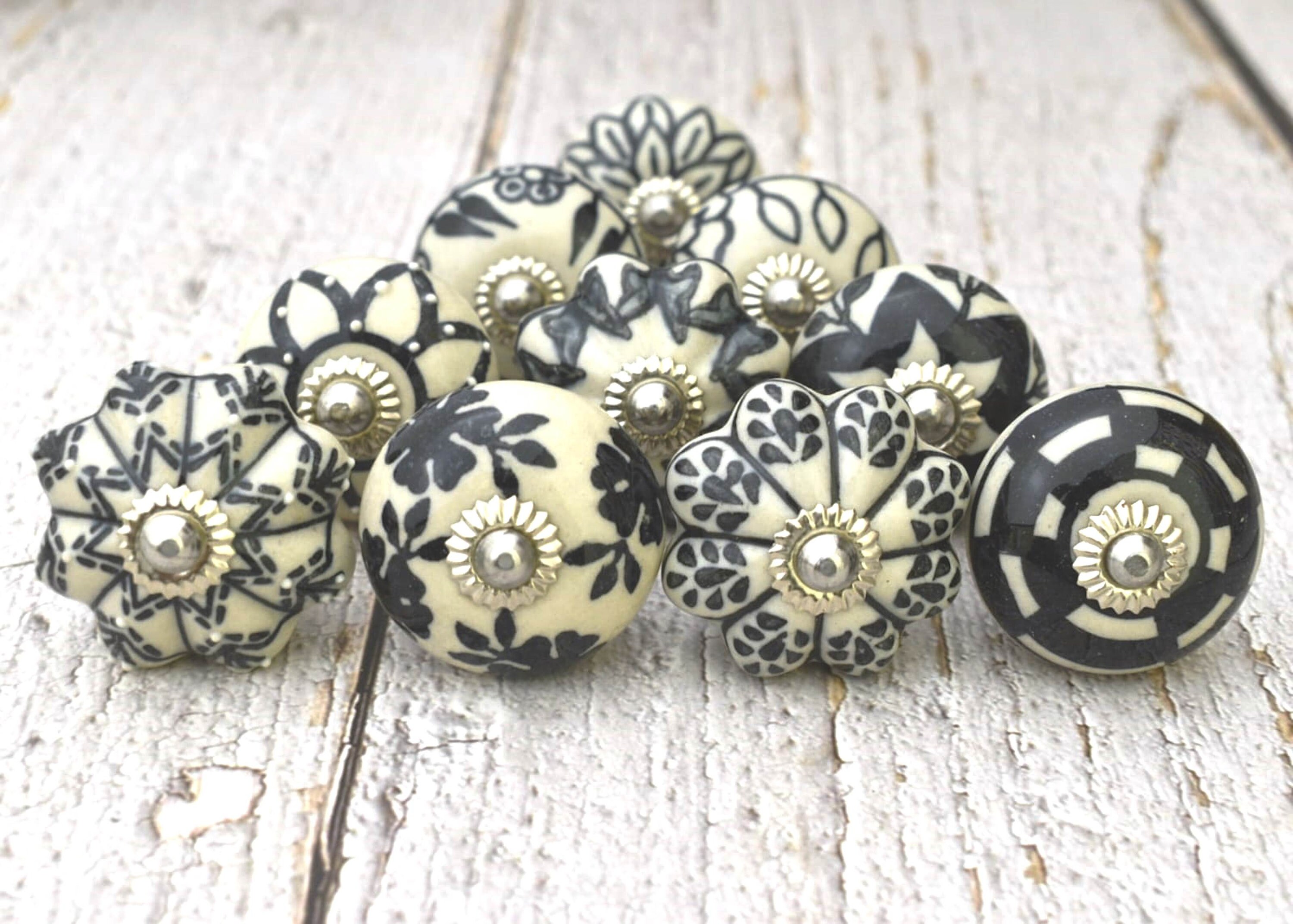 ARTISNO Black and White Ceramic Knobs Kitchen Cabinet Drawer Knobs Hardware Knobs Handmade Knobs ...
