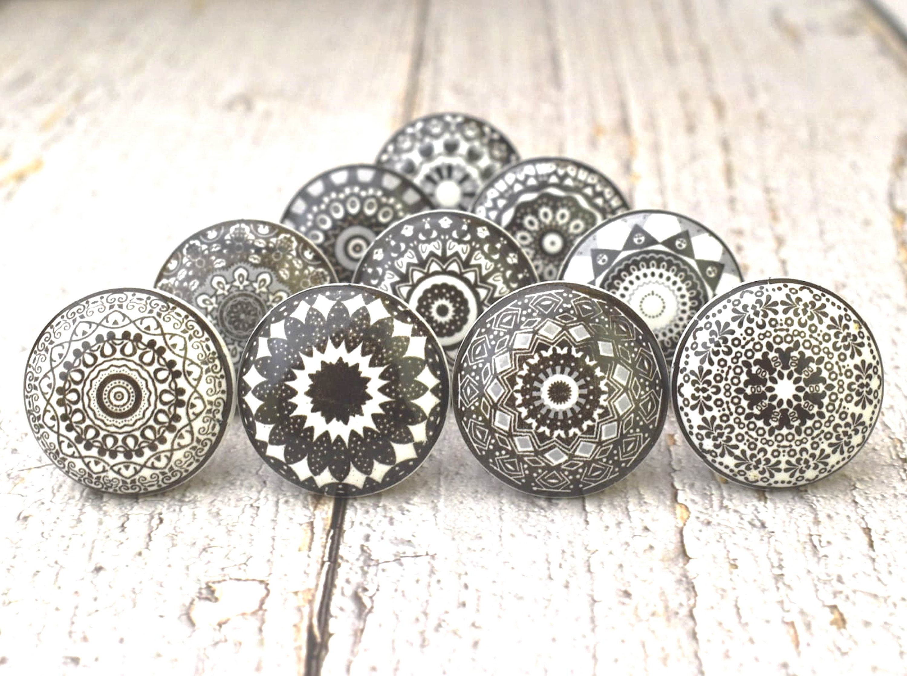 ARTISNO Black and White Ceramic Knobs Kitchen Cabinet Drawer Knobs Hardware Knobs Handmade Knobs ...