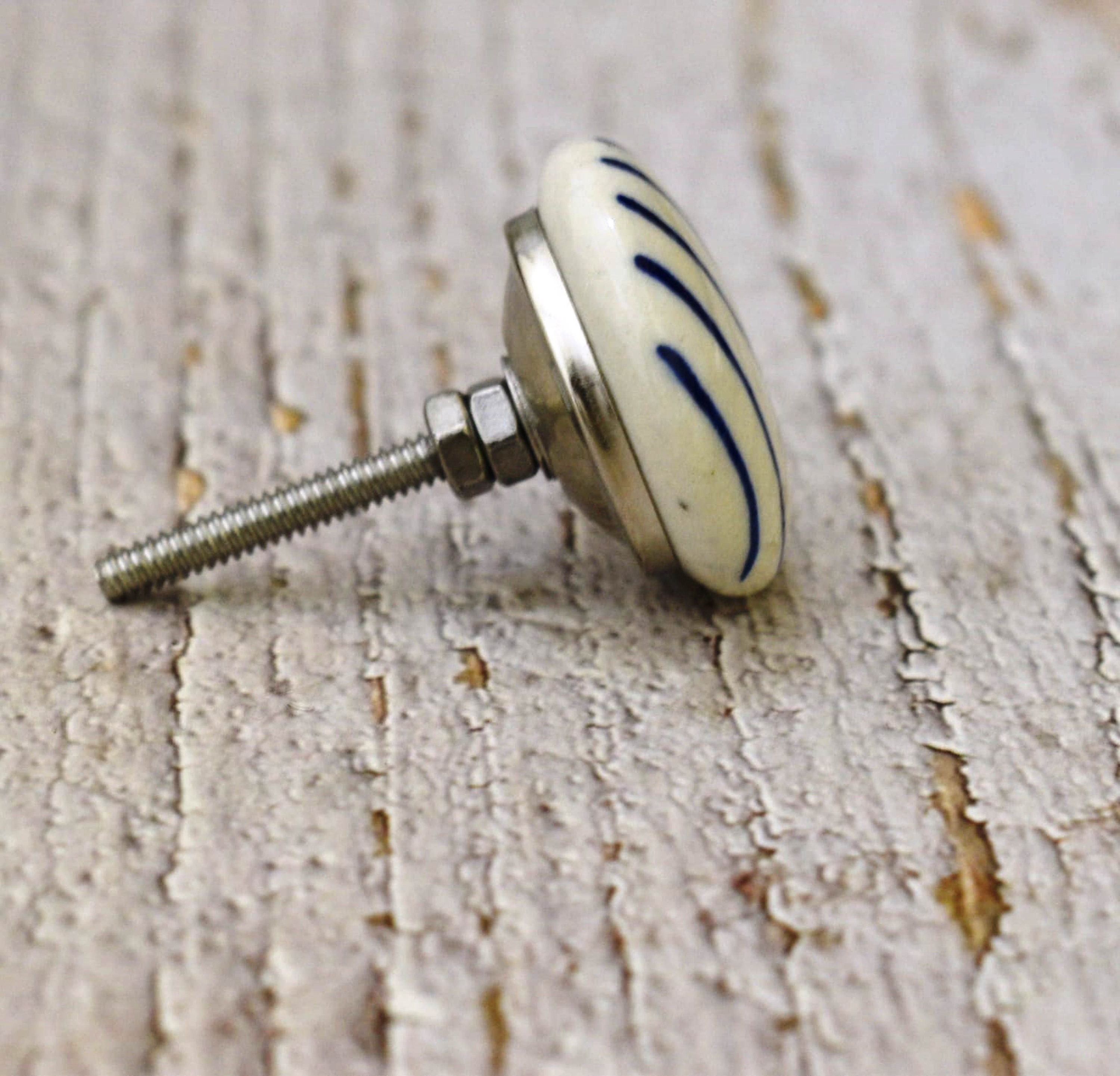 ARTISNO Blue Striped Ceramic Cabinet Drawer Pull /knobs Hand Painted ...