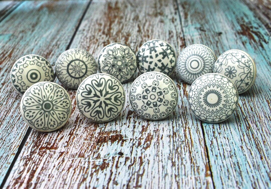 ARTISNO Grey & White Ceramic Knobs Kitchen Cabinet Drawer Knobs Hardware Knobs Handmade Knobs ...