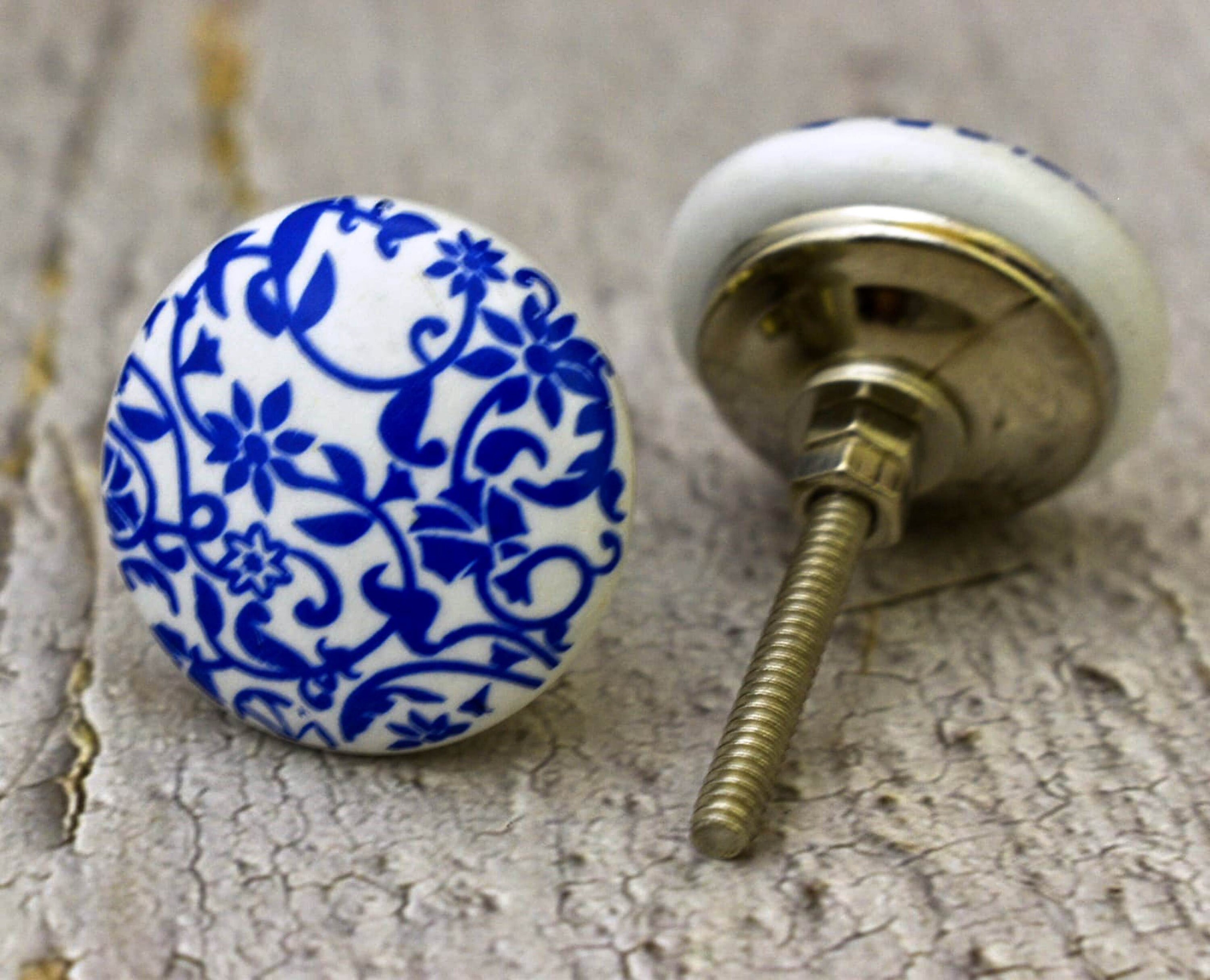 ARTISNO Blue Floral Ceramic Cabinet Drawer Pull /knobs Hand Painted /use for Cupboard and ...