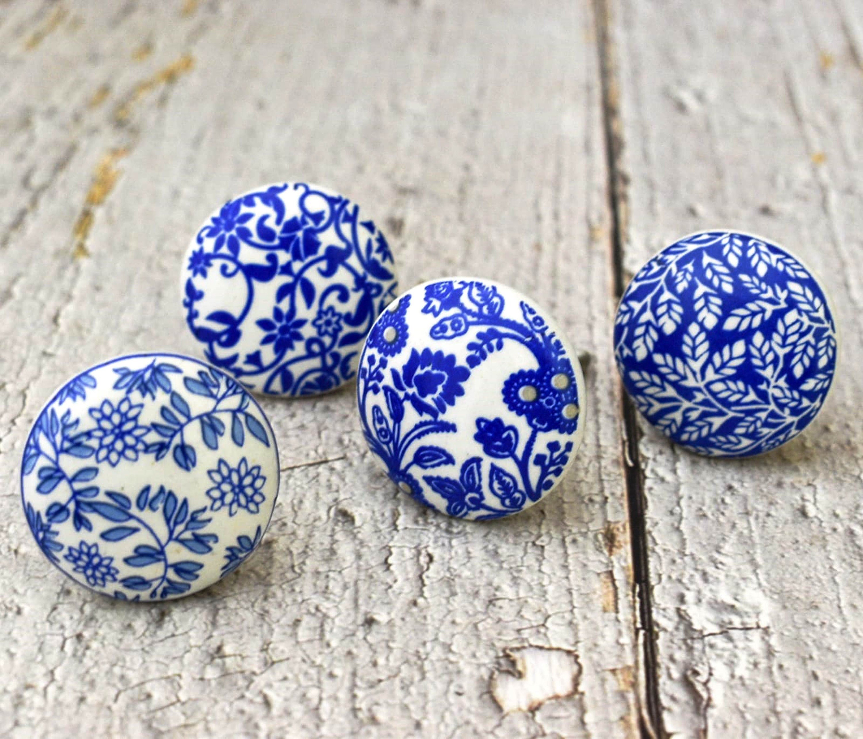 ARTISNO Blue Floral Ceramic Cabinet Drawer Pull /knobs Hand Painted /use for Cupboard and ...
