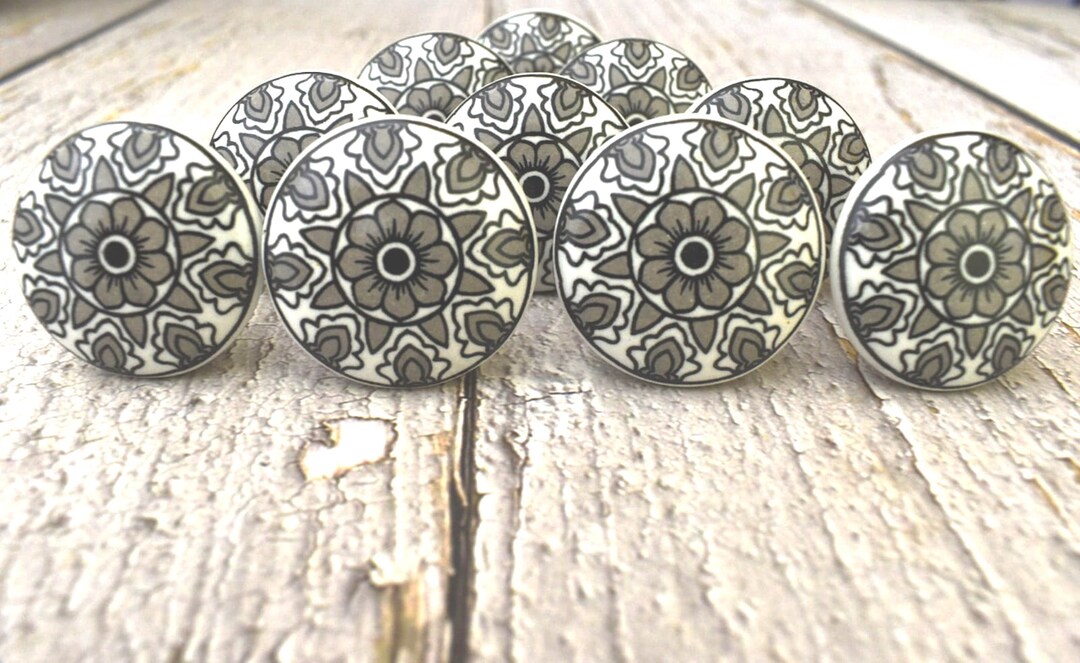 ARTISNO Grey & White Ceramic Knobs Kitchen Cabinet Drawer Knobs Hardware Knobs Handmade Knobs ...