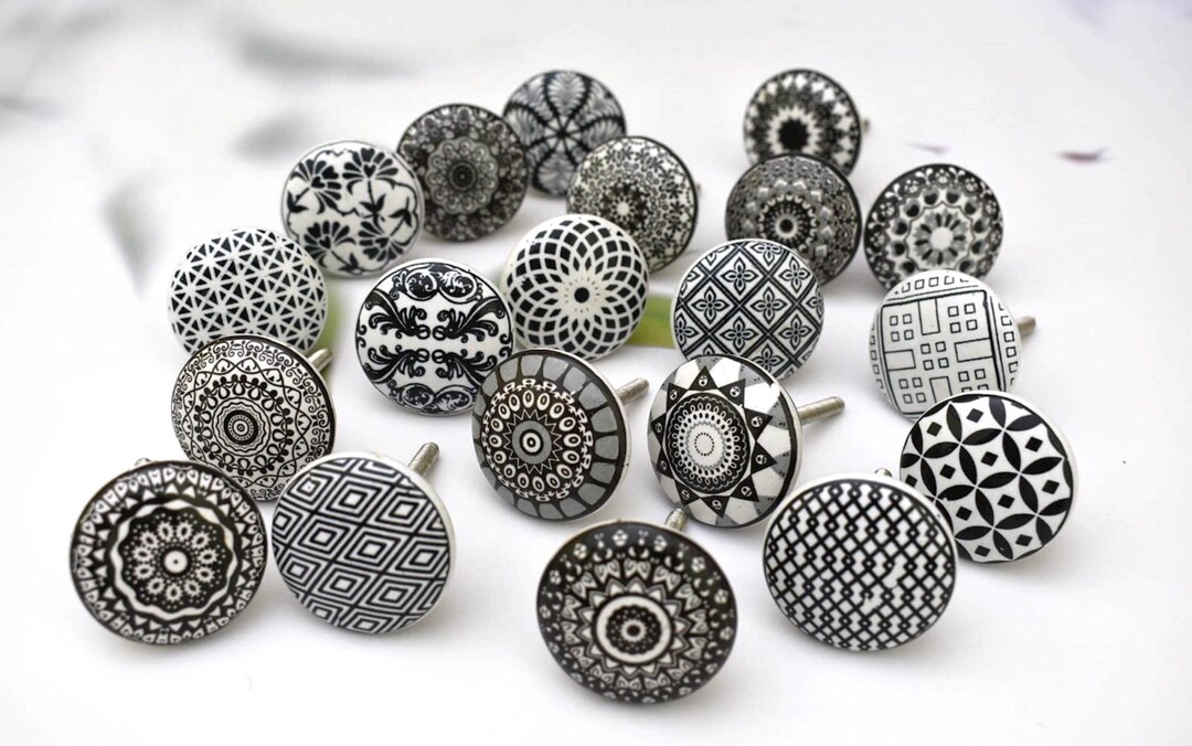 ARTISNO Black and White Ceramic Knobs Kitchen Cabinet Drawer Knobs Hardware Knobs Handmade Knobs ...