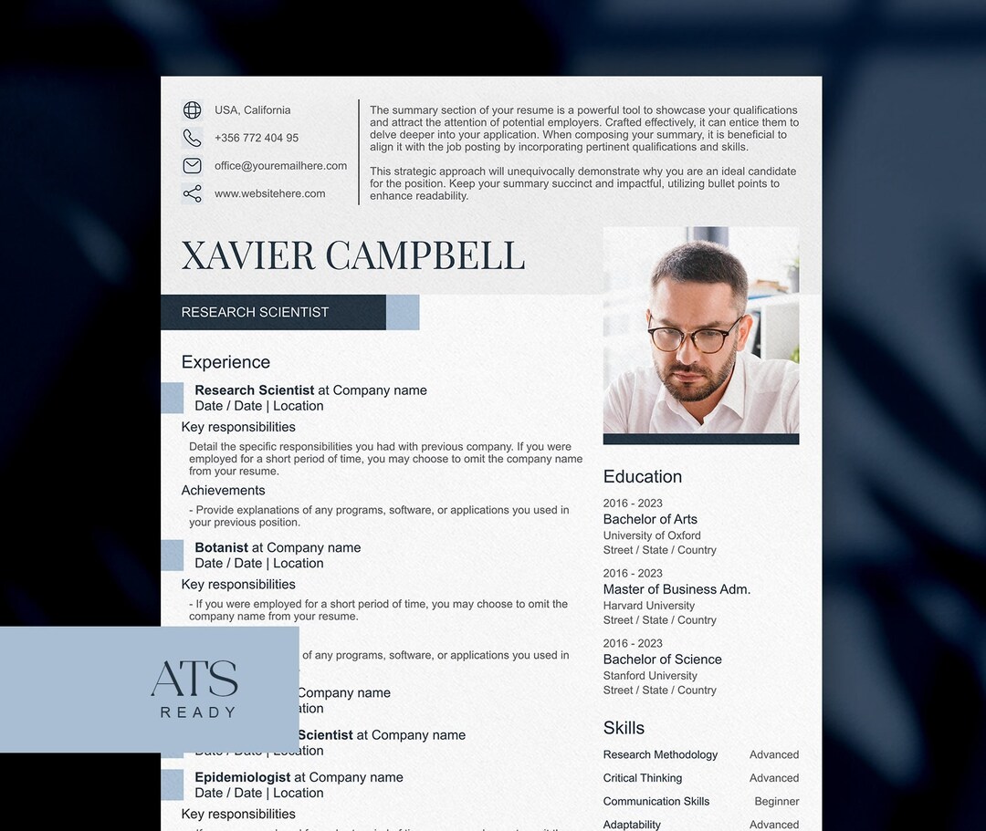 Modelo de currículo ATS minimalista para Microsoft Word e Pages ...