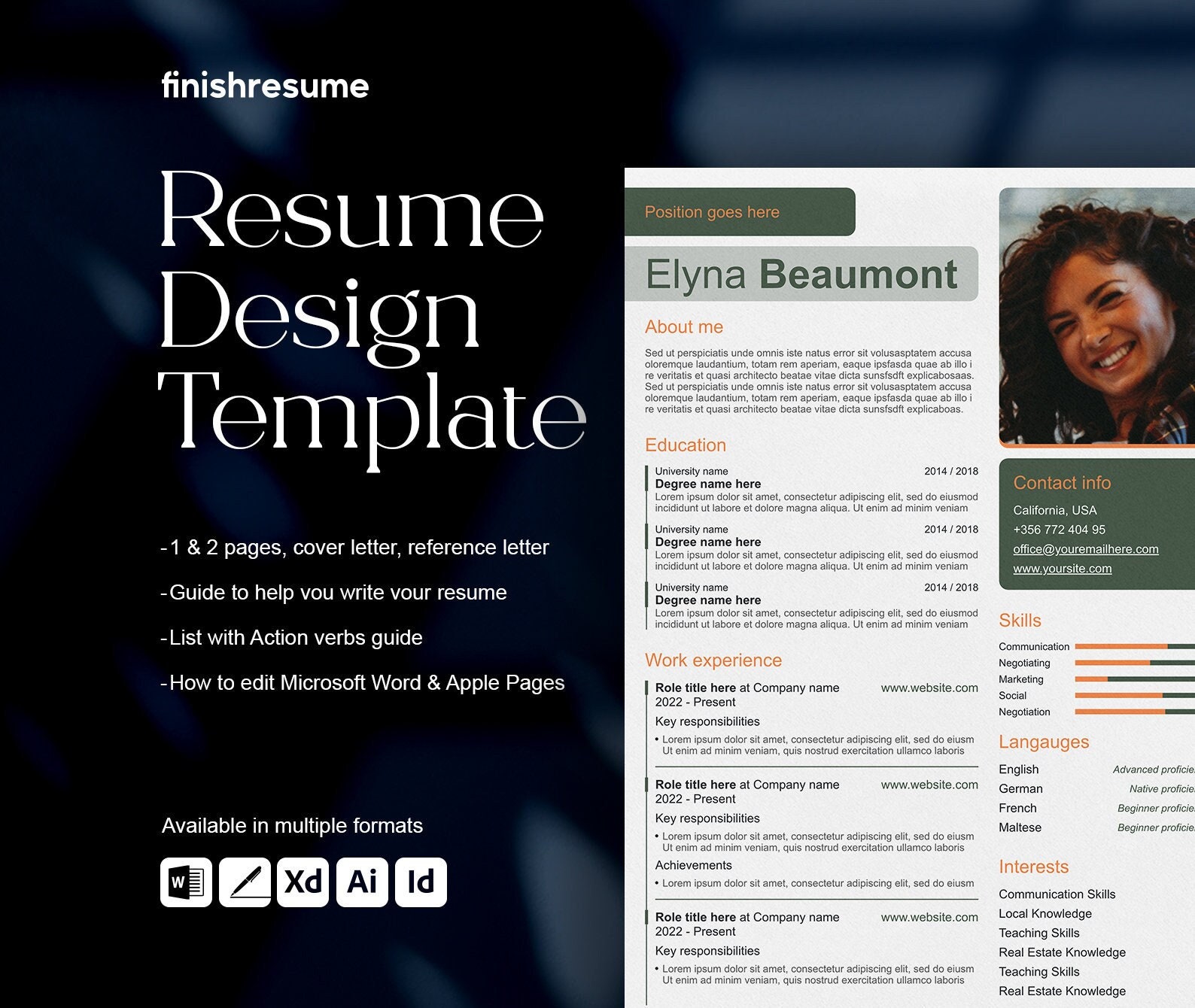 Modern Resume Template for Word and Apple Pages | 1-4 Page Resume ...