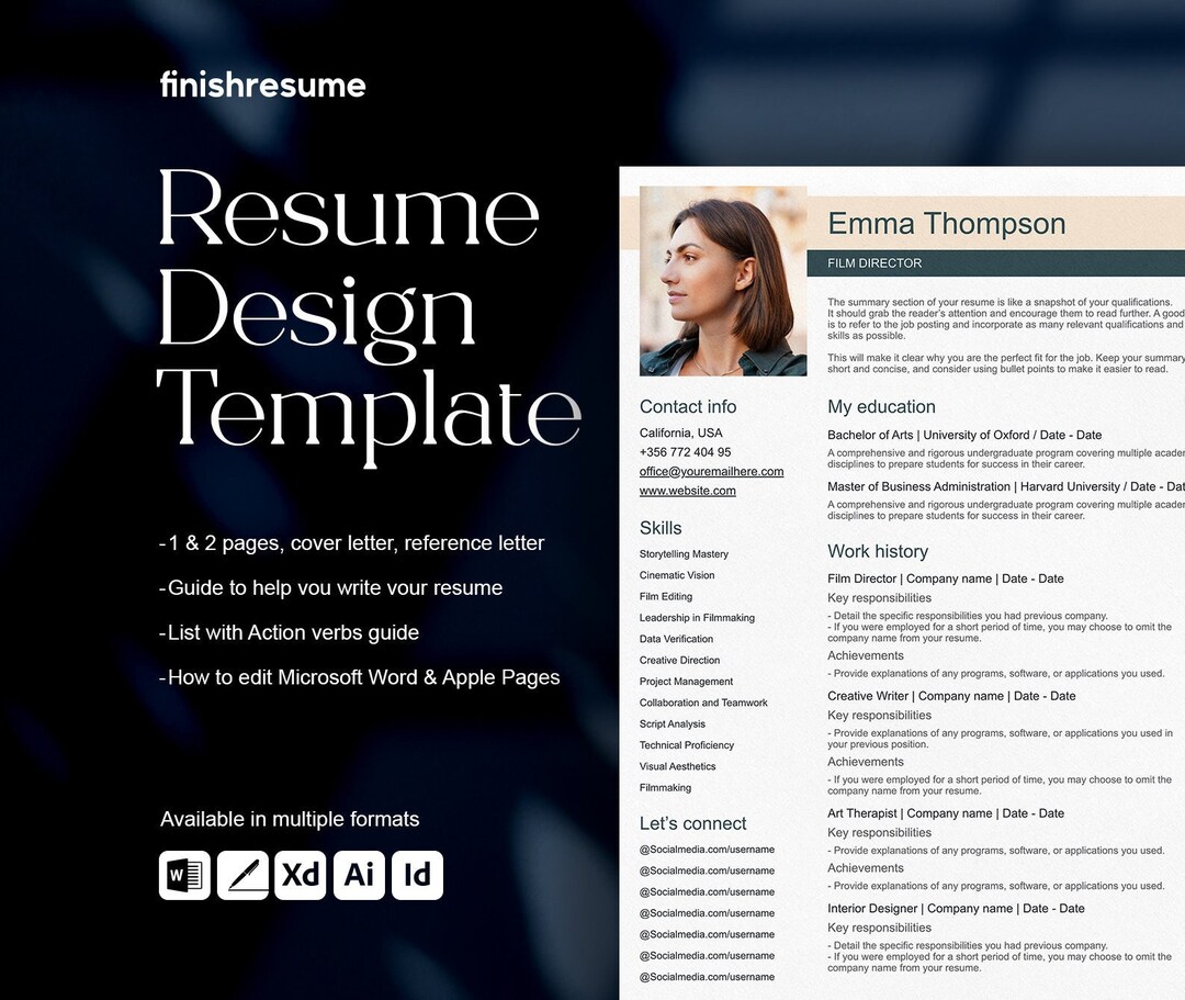Simple Resume Format for Word, Pages, Indesign Traditional Resume ...
