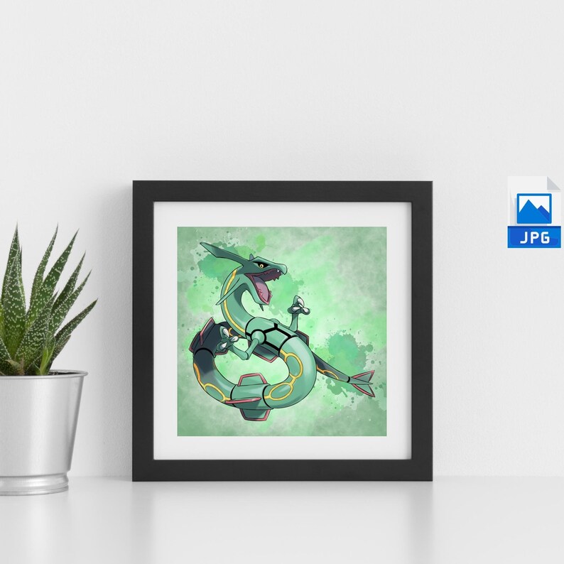 Rayquaza Pokemon Print, Watercolour, Children Bedroom Decor, Home Décor ...
