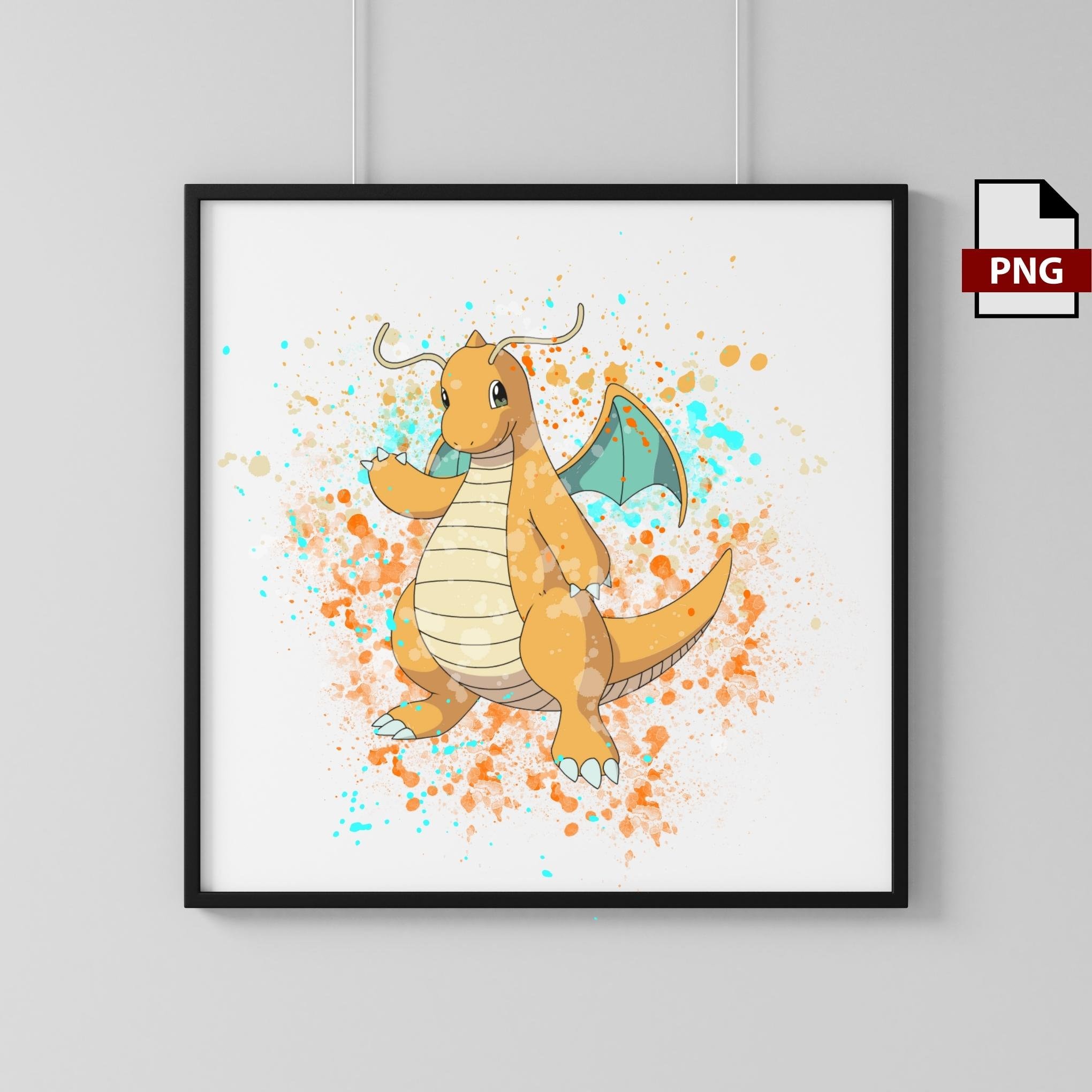 Dragonite Pokemon Print, Watercolour, Children Bedroom Decor, Home ...