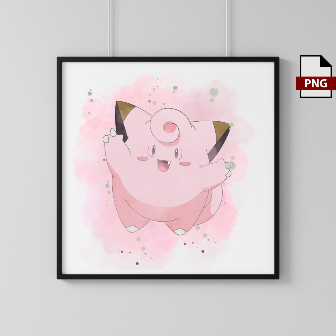 Clefairy Pokemon Print, Watercolour, Children Bedroom Decor, Home Décor ...
